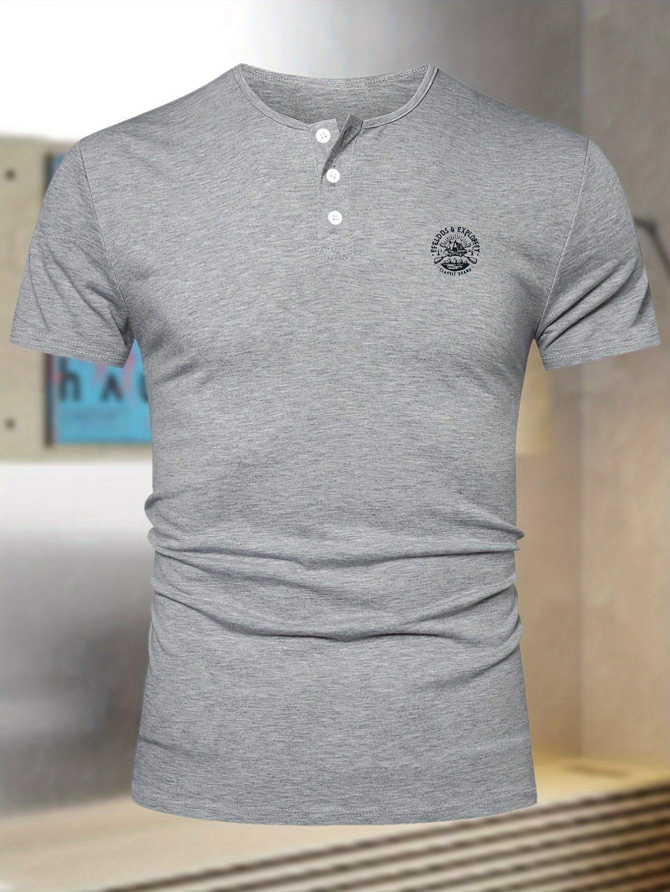 Plus Size Men's Mountains Pattern Print Henley Shirt Casual - Temu