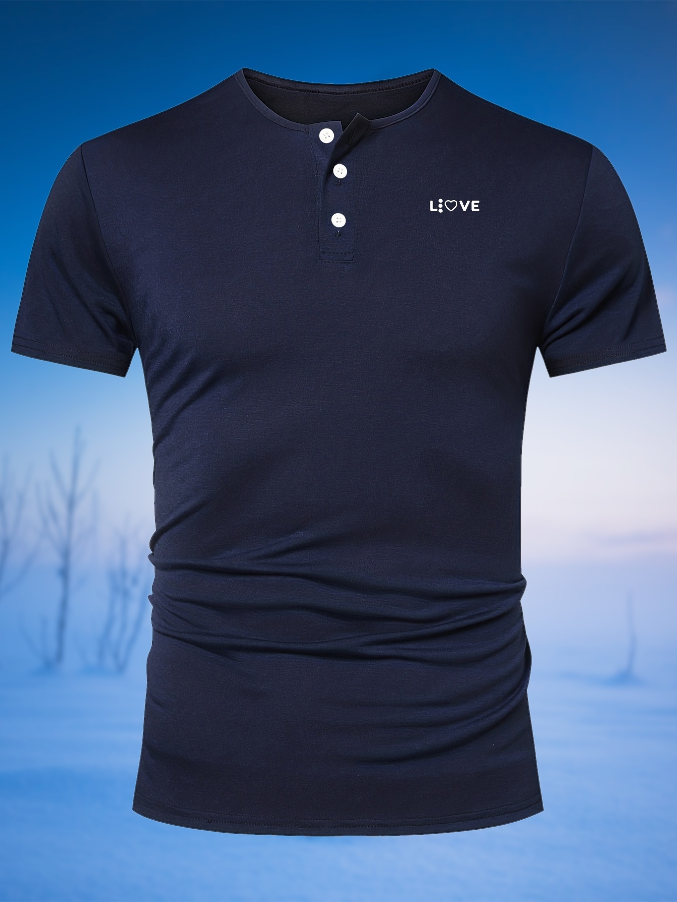 Plus Size Love Print Men's Solid Henley Shirts Buttons Comfy - Temu Ireland