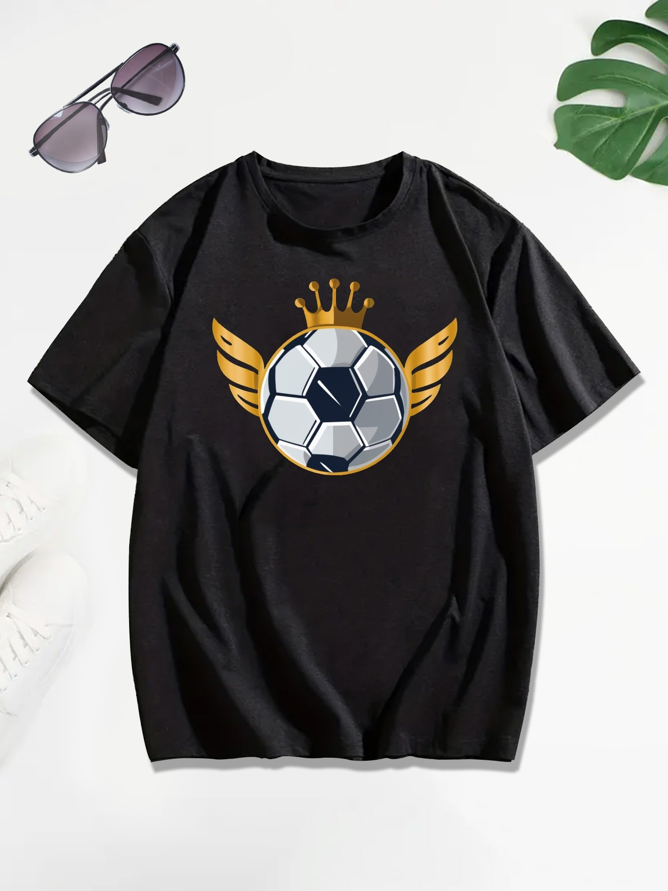 Football Wings Print Men's Chic Short Sleeve Crew Neck T - Temu Ireland