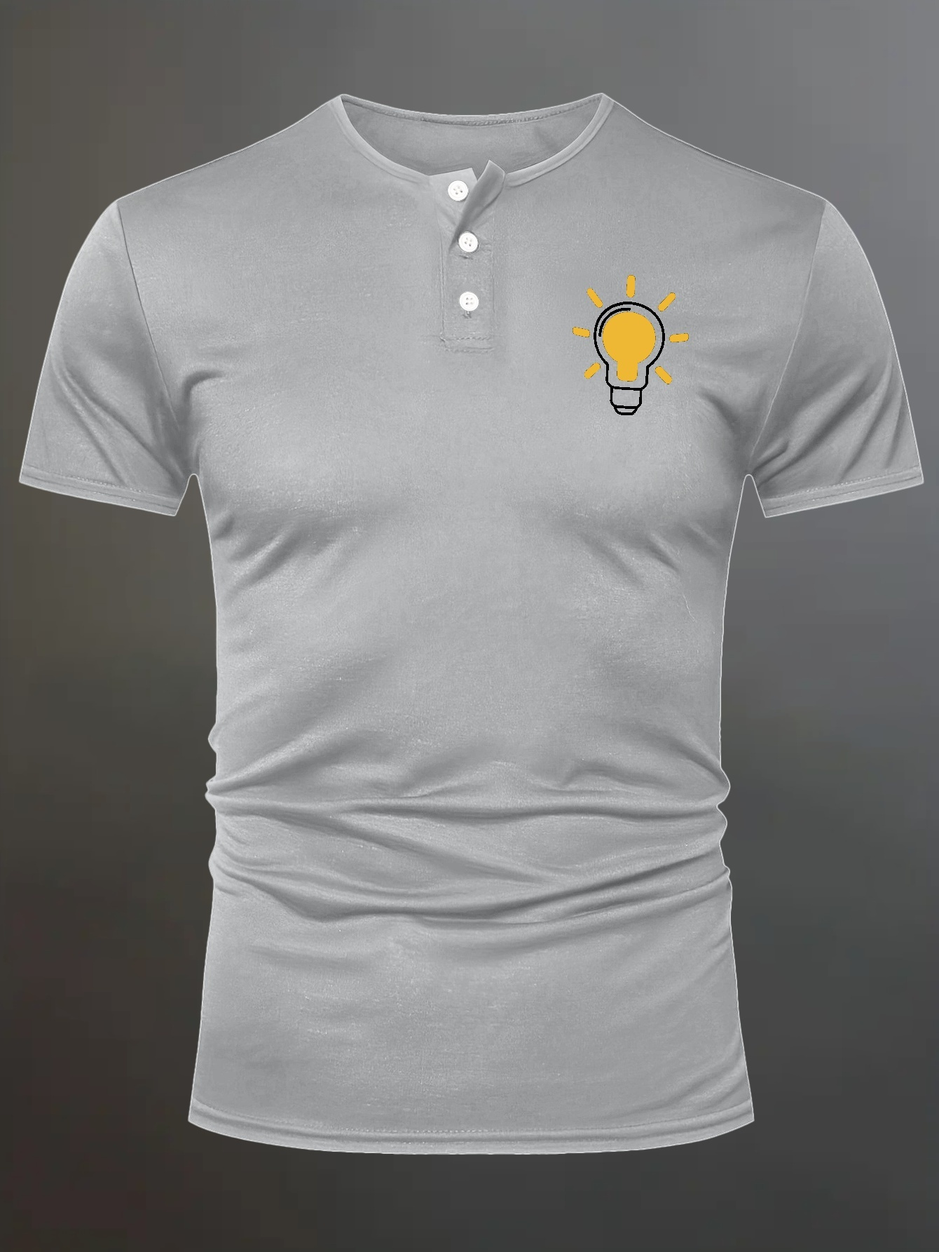 Plus Size Light Bulb Print Men's Solid Henley Shirts Buttons - Temu Australia