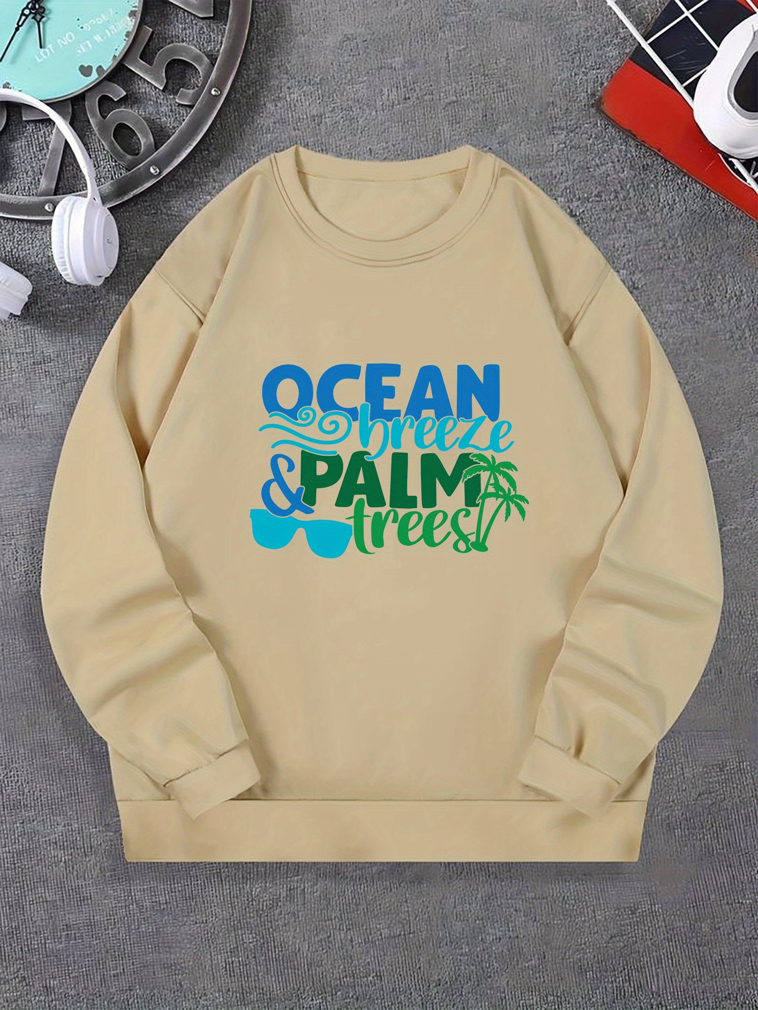 men's palm trees print sweatshirt relaxed fit - Temu Australia