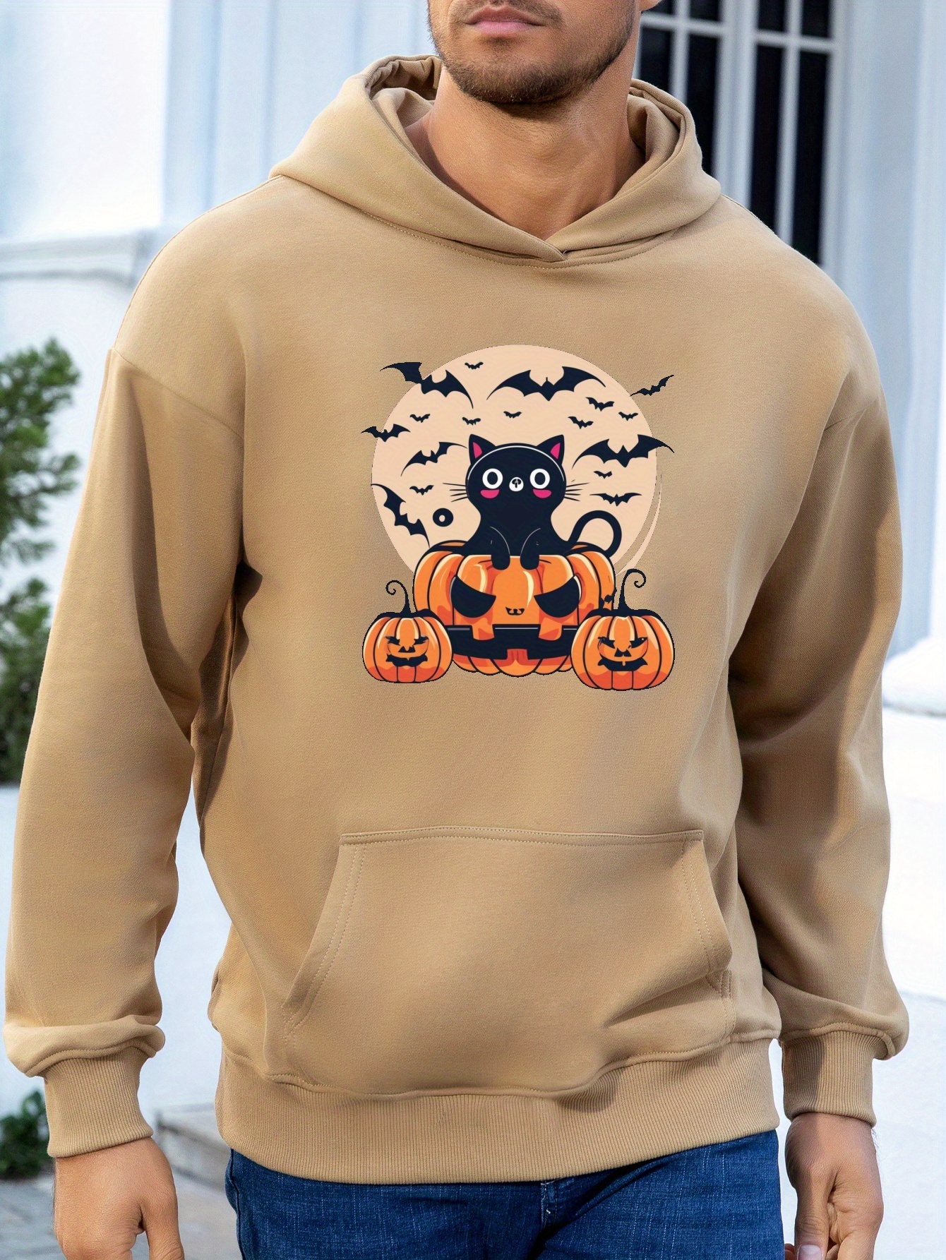 Halloween Theme Pumpkin Cat Pattern Print Hooded Sweatshirt - Temu Australia