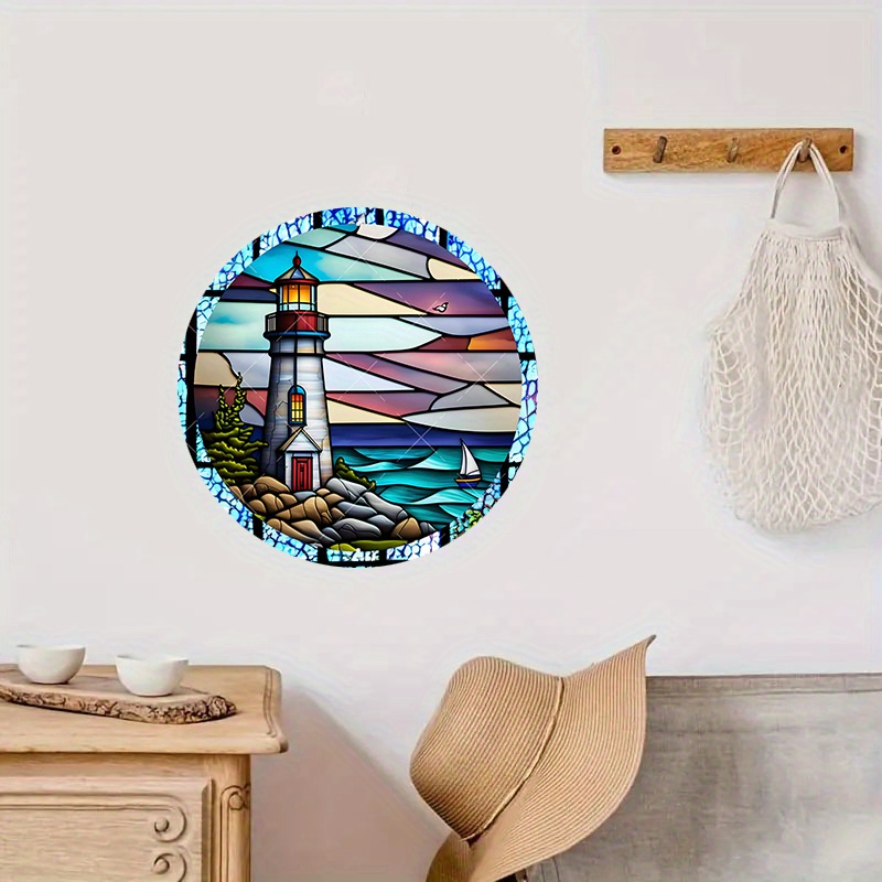 Aluminum Metal Sign Faux Stained Glass Lighthouse Wreath - Temu Australia