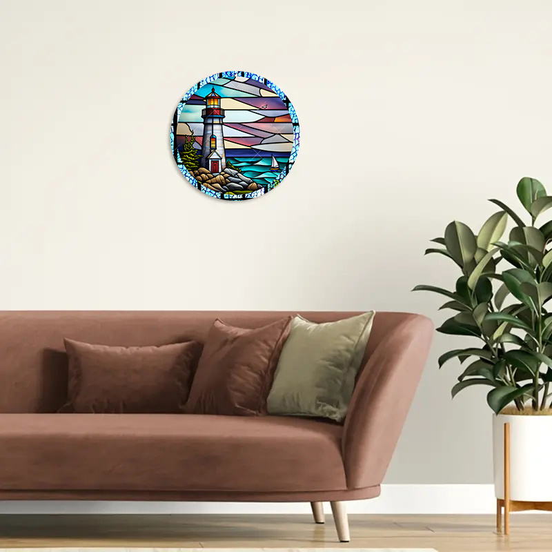 Aluminum Metal Sign Faux Stained Glass Lighthouse Wreath - Temu Australia
