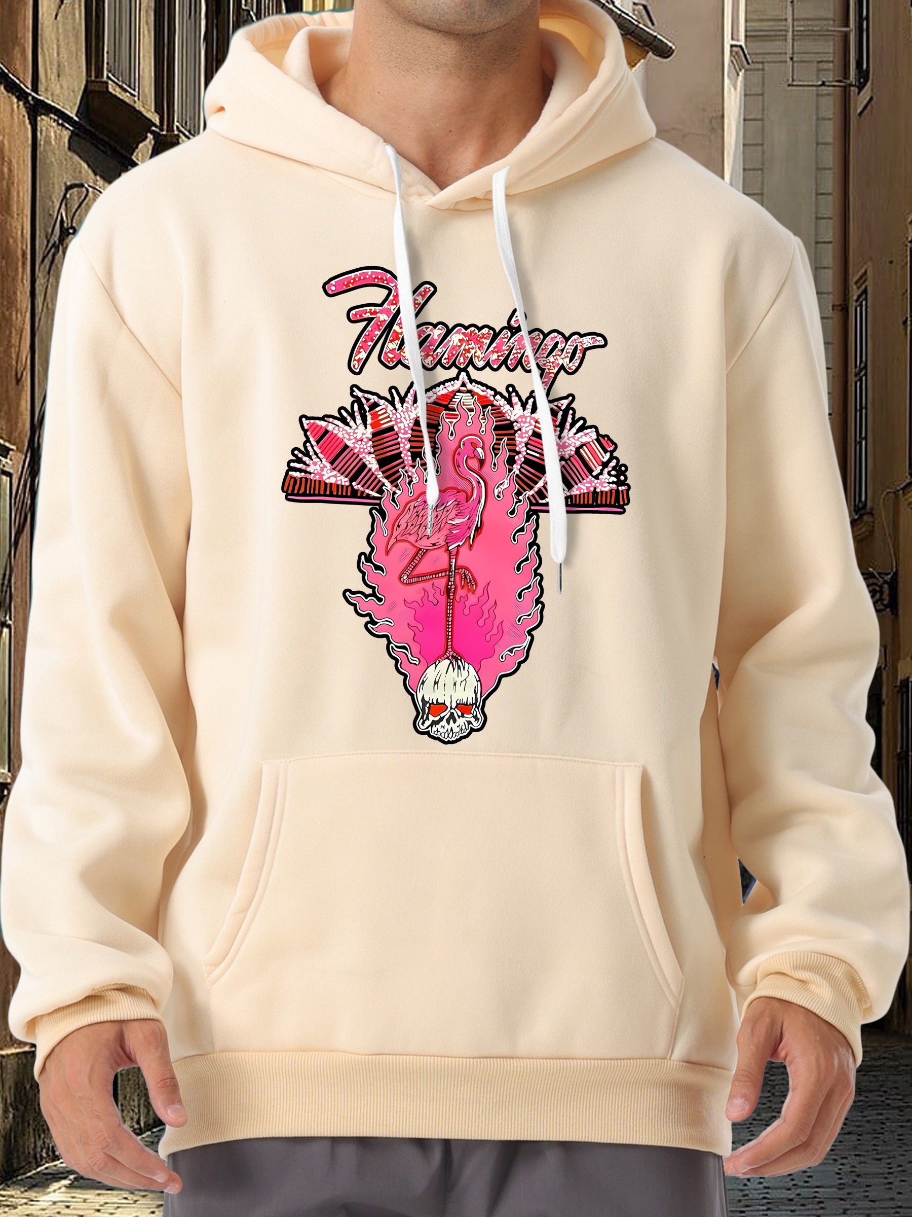 Crane Print Men's Pullover Round Neck Hoodies Kangaroo - Temu New Zealand