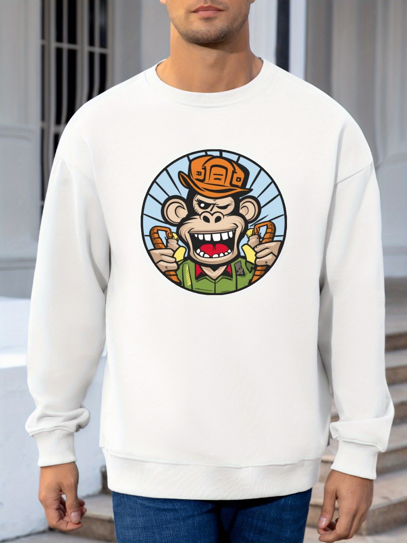 Cute Cartoon Monkey Graphic Print Cotton Sweatshirt Long - Temu Australia