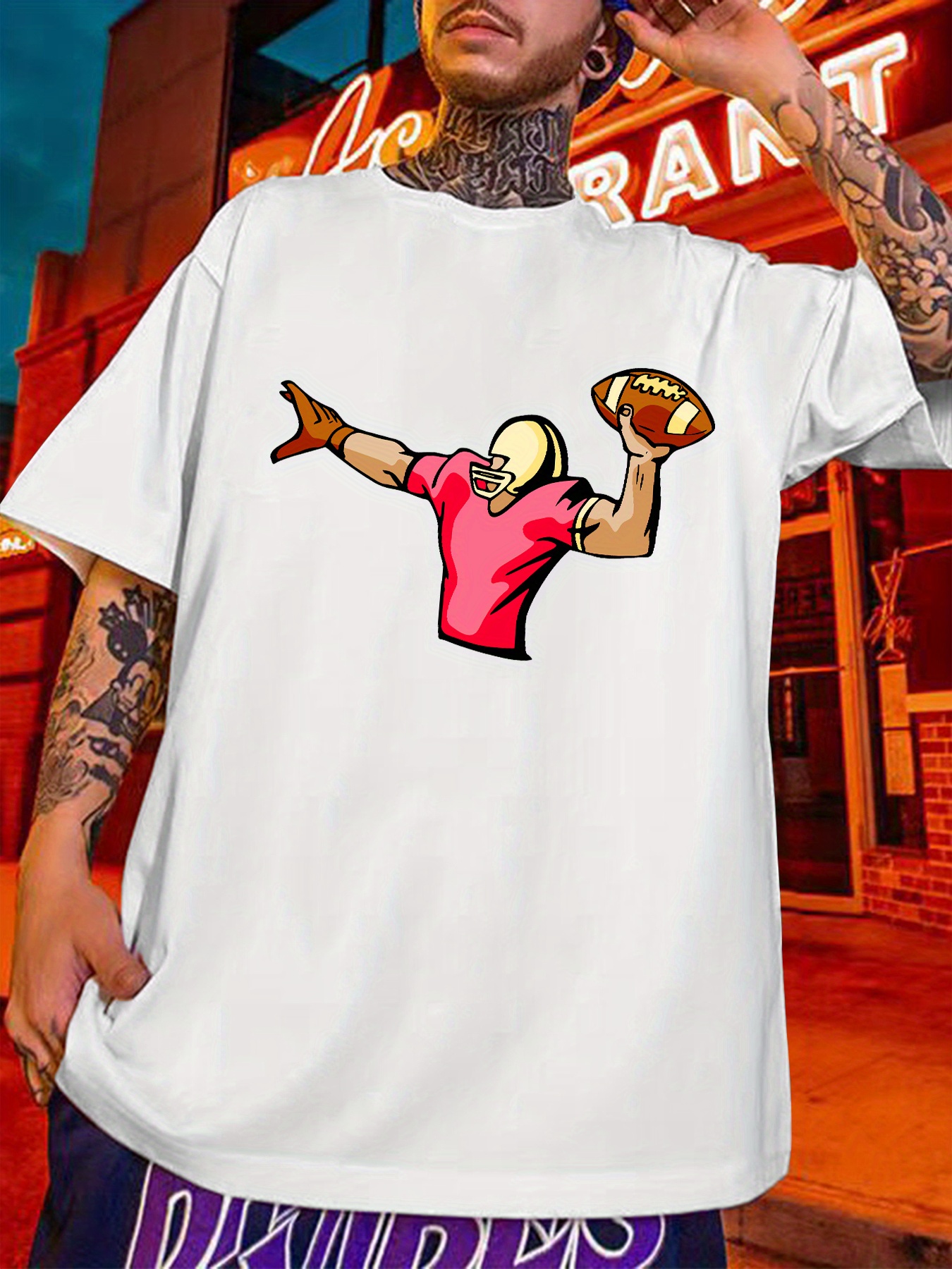 Rugby Player Print Men's Round Neck Short Sleeve Tee Fashion - Temu Canada