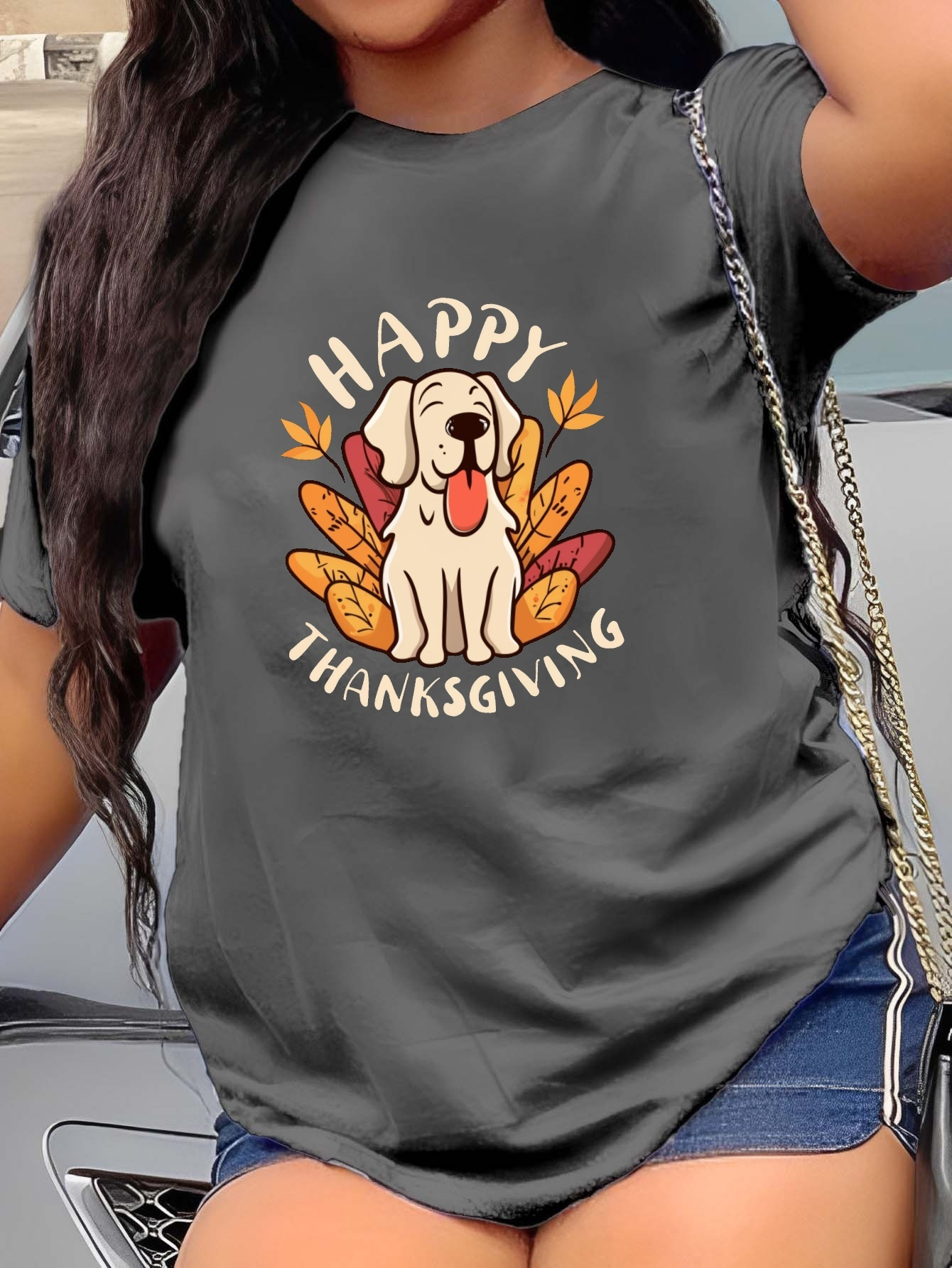 golden retriever happy thanksgiving print t shirt short - Temu United ...
