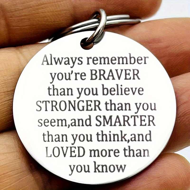 1pc Inspirational Words Print Keychain Gift Stainless Steel Key Ring ...