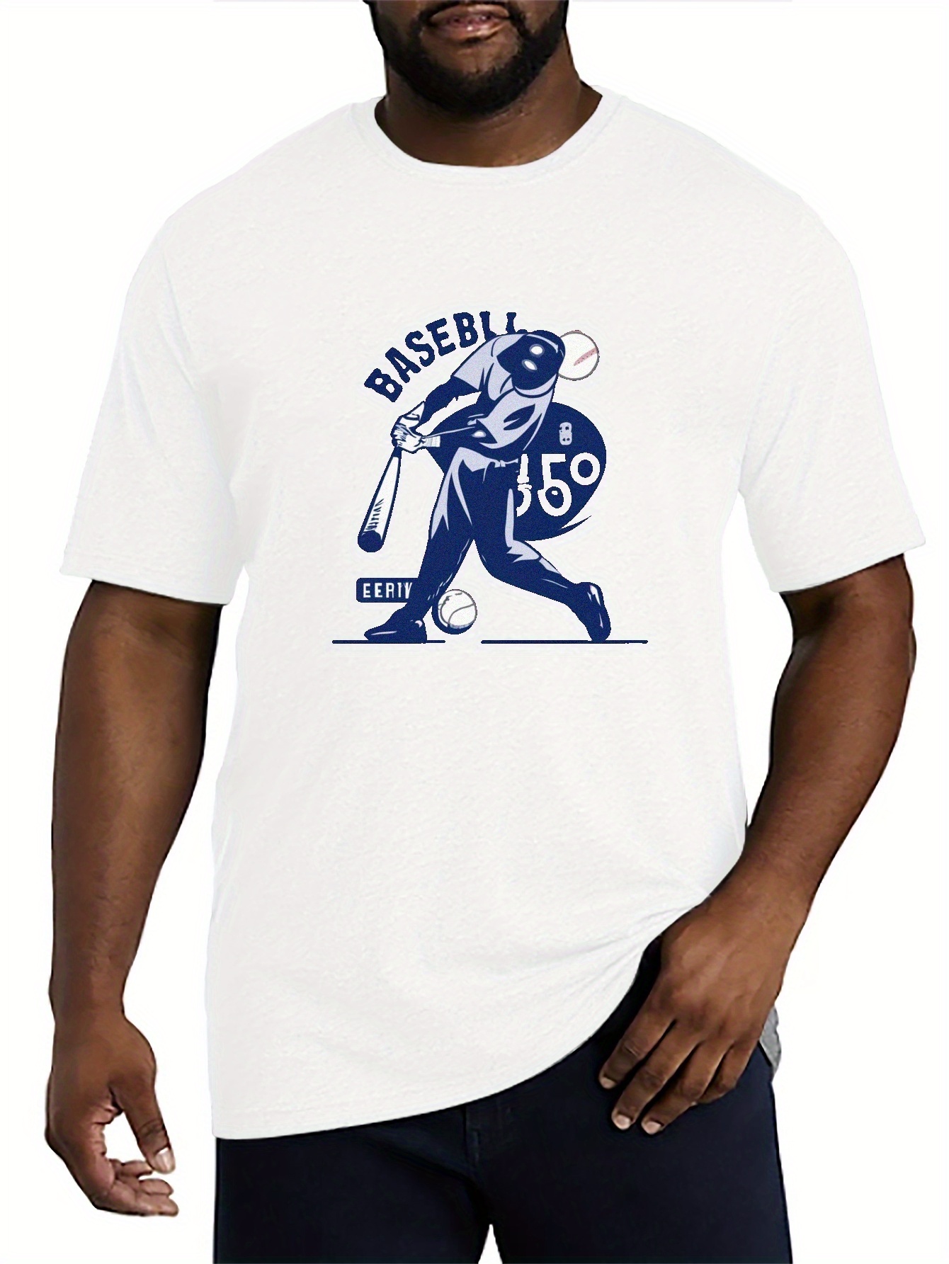 Plus Size Tee 'baseball Playing' Graphic Men's Casual T - Temu Canada