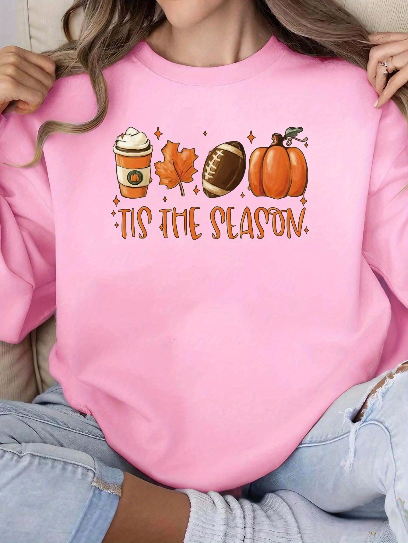 Halloween Tis Season Print Sweatshirt Crew Neck Casual - Temu New Zealand