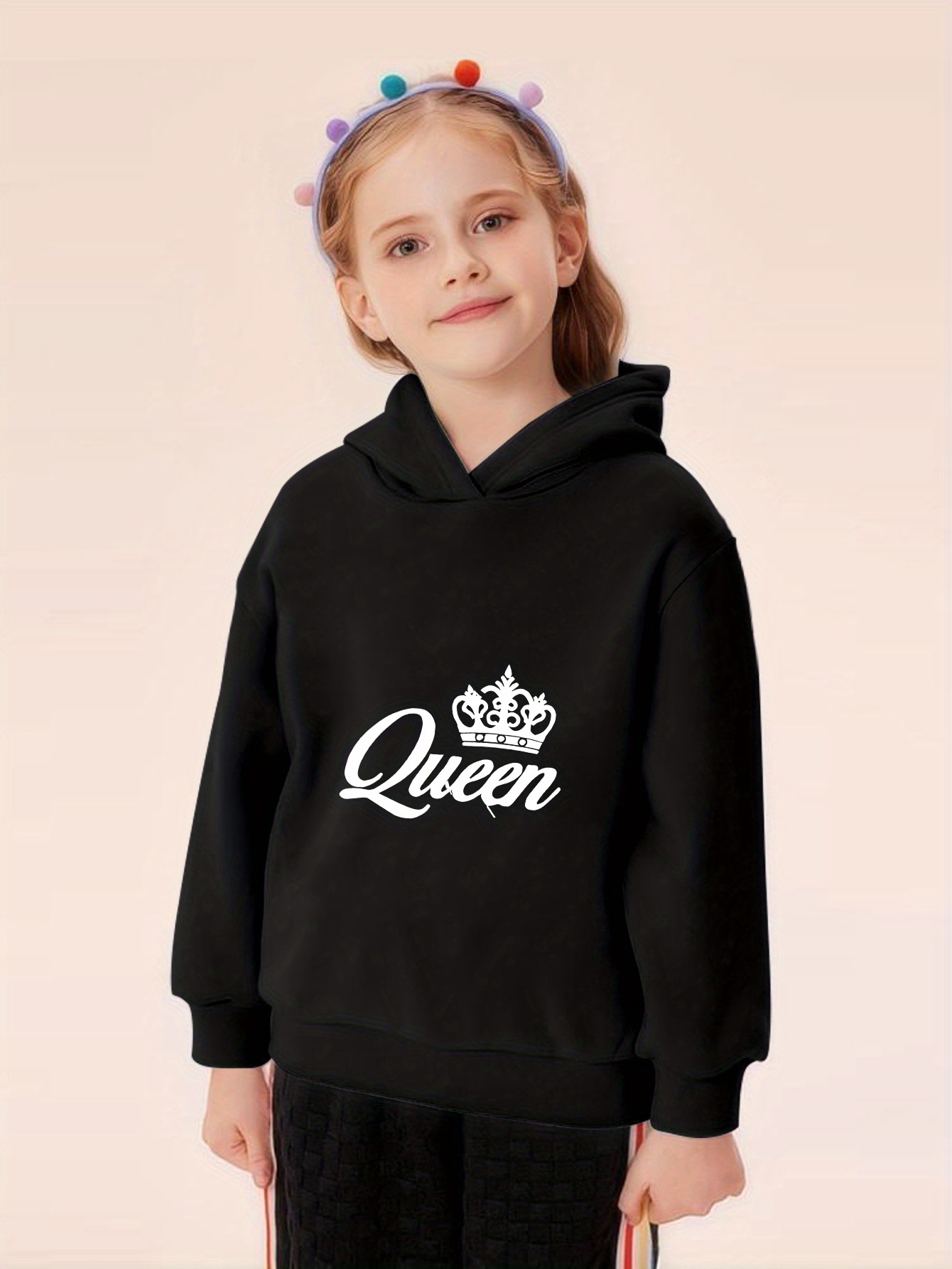 Girls Casual Hoodie Queen Print Street Style Loose - Temu Australia