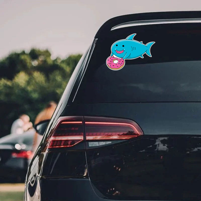 Cute Fat Whale Shark Eating Donuts Foodie Waterproof Vinyl - Temu New ...