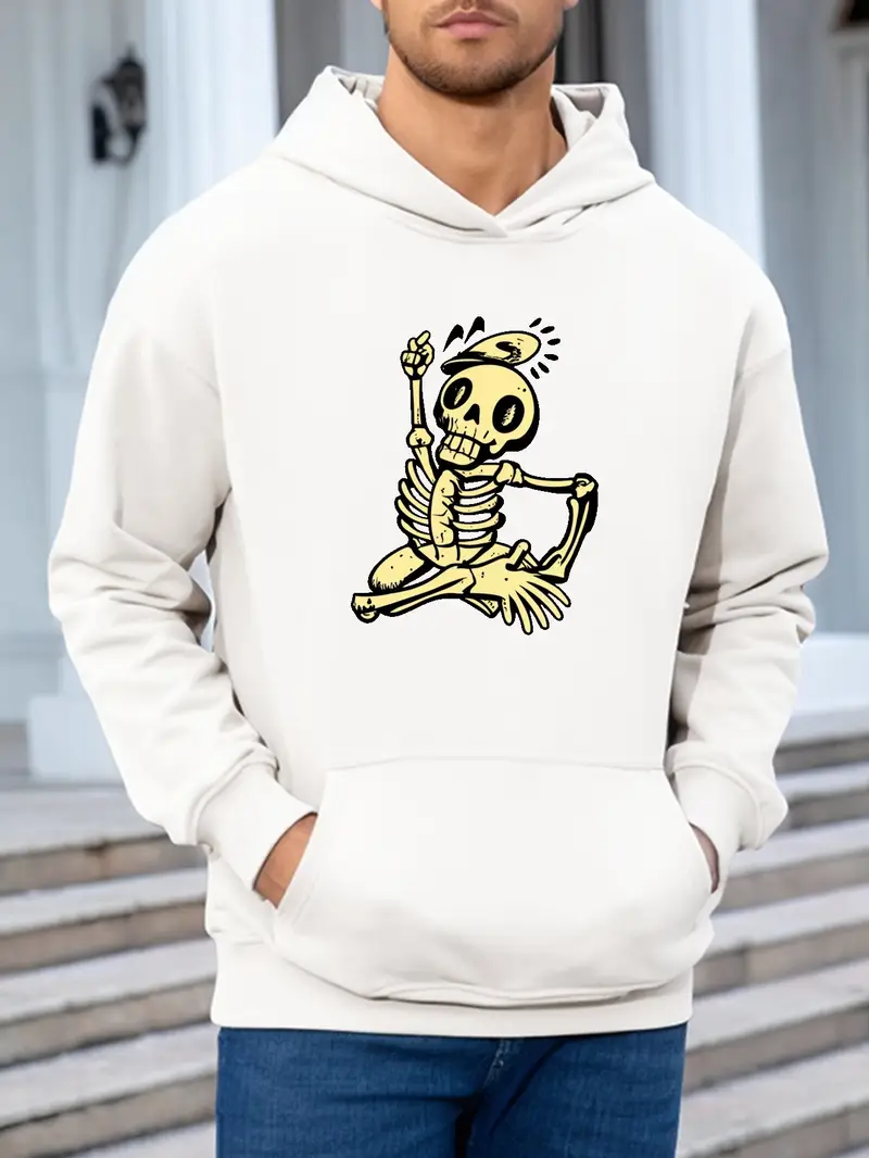 Dancing Skeleton Print Kangaroo Pocket Hoodie Casual Long Temu Canada