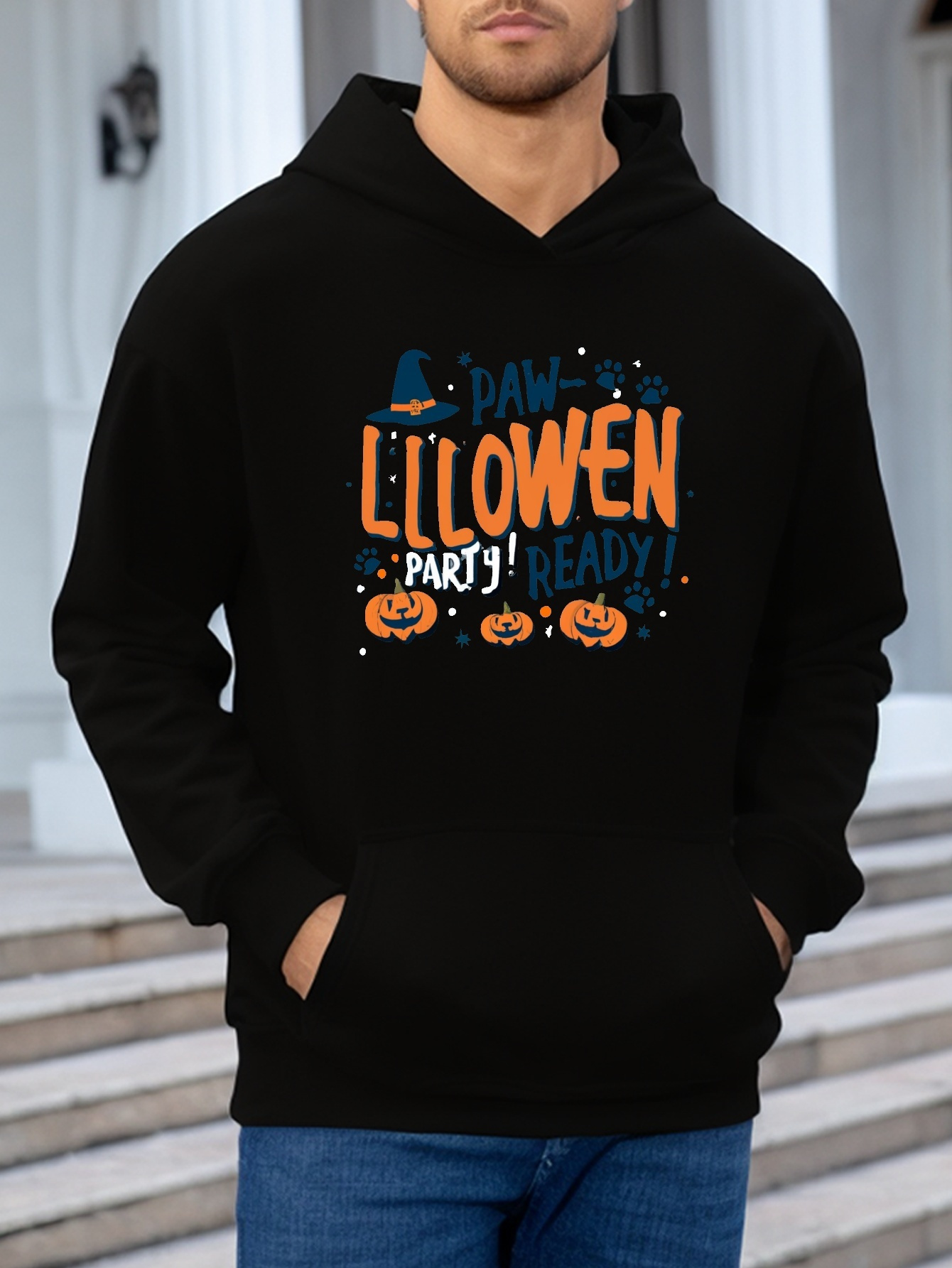Halloween Pumpkin Print Kangaroo Pocket Hoodie Casual Long Temu Canada