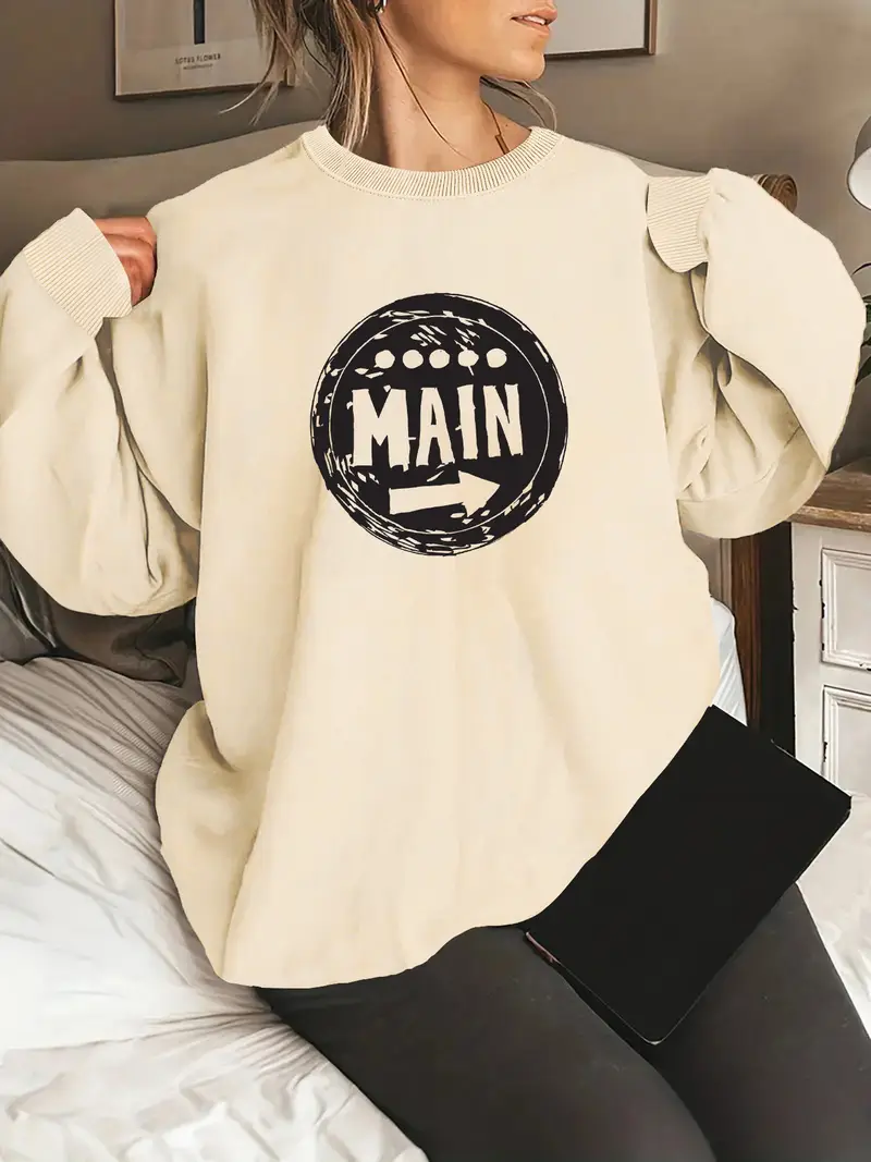 Letter Print Sweatshirt Plus Size Casual Long Sleeve Crew Temu Canada