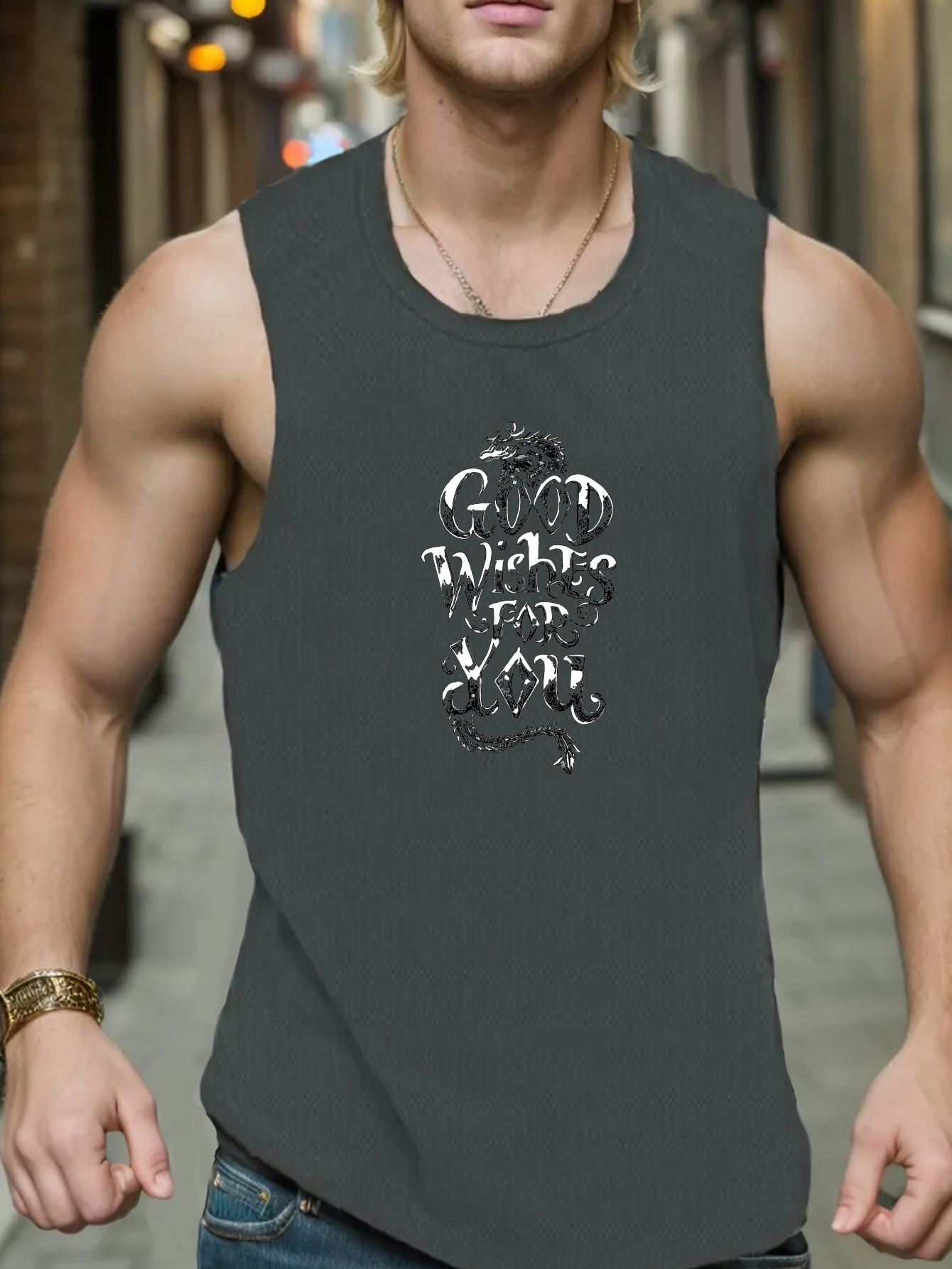 Good Print Sleeveless Tank Top Men's Active - Temu Canada