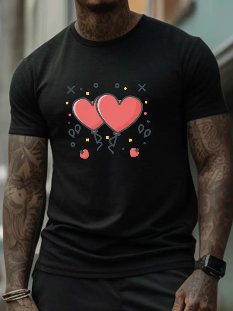 Plus Size Valentines Love Balloons Tee Mens Casual Temu Australia