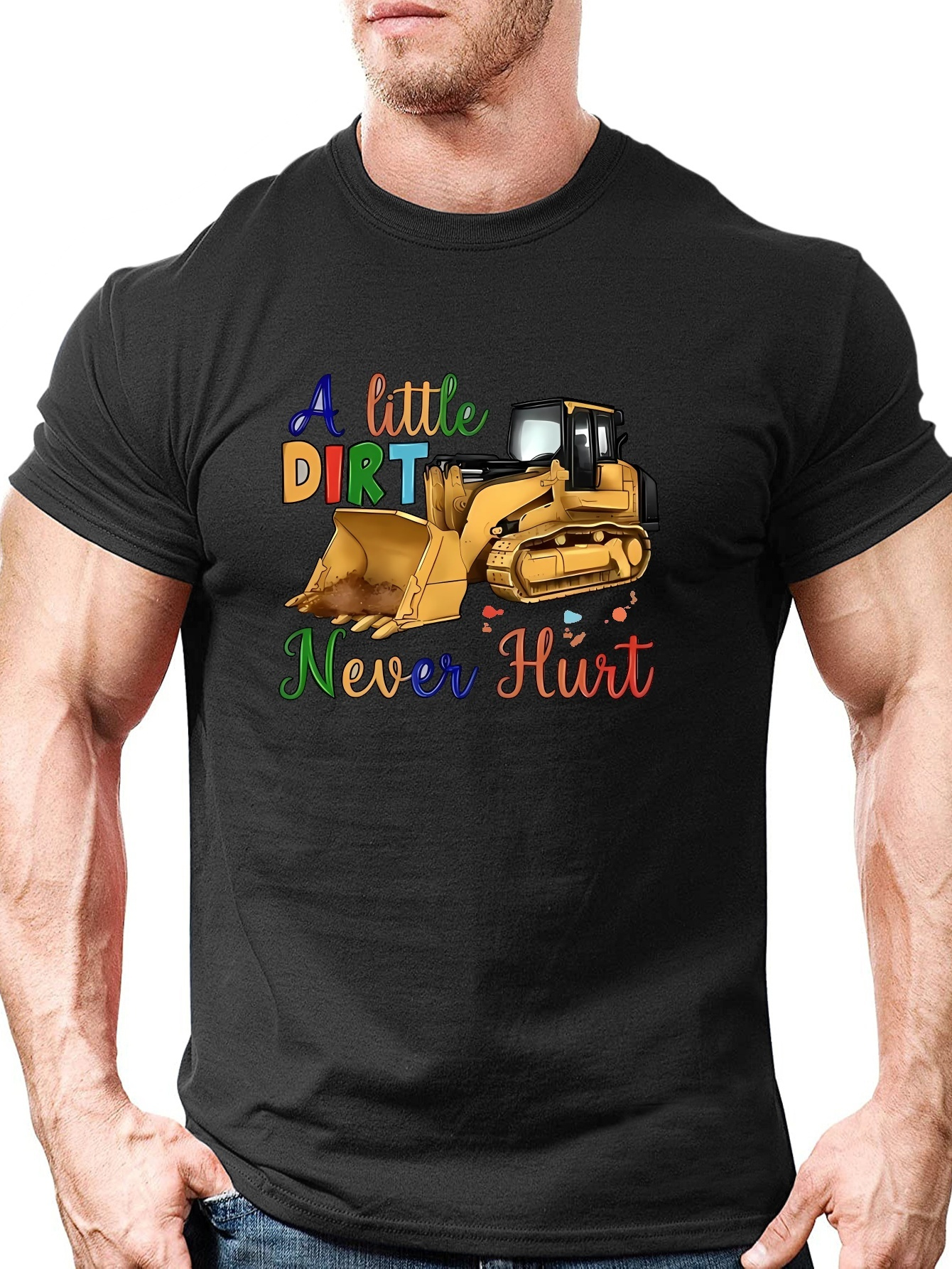 Plus Size Men's Excavator Graphic Print T shirt Casual Comfy - Temu Philippines