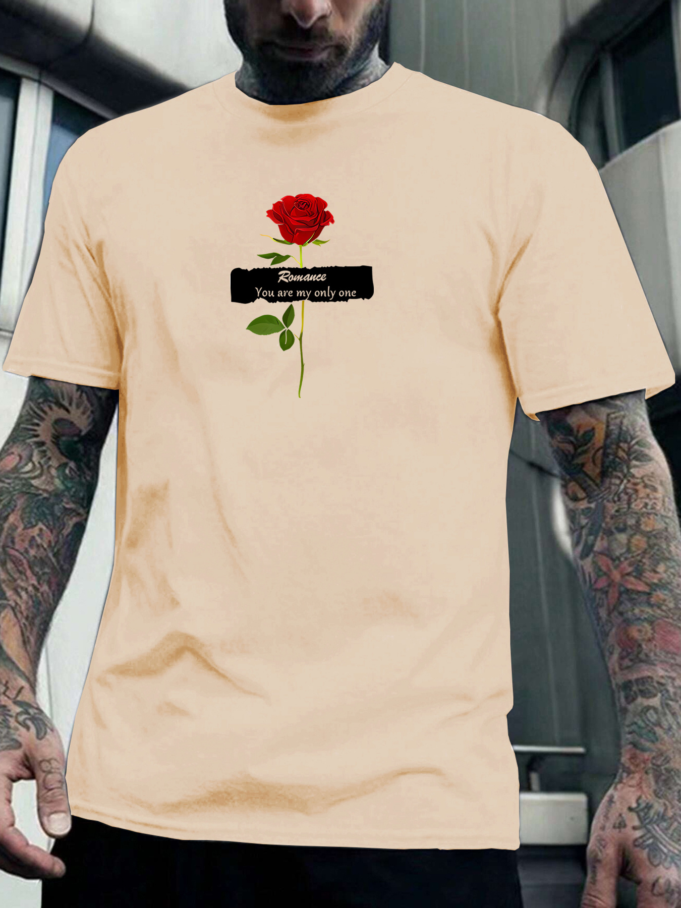 Men's Stylish Rose Pattern T shirt Casual Breathable Crew - Temu Ireland