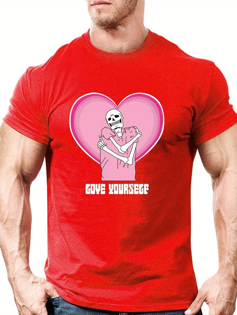 Plus Size Love Skeleton Print Mens Short Sleeve T Shirts Temu Australia