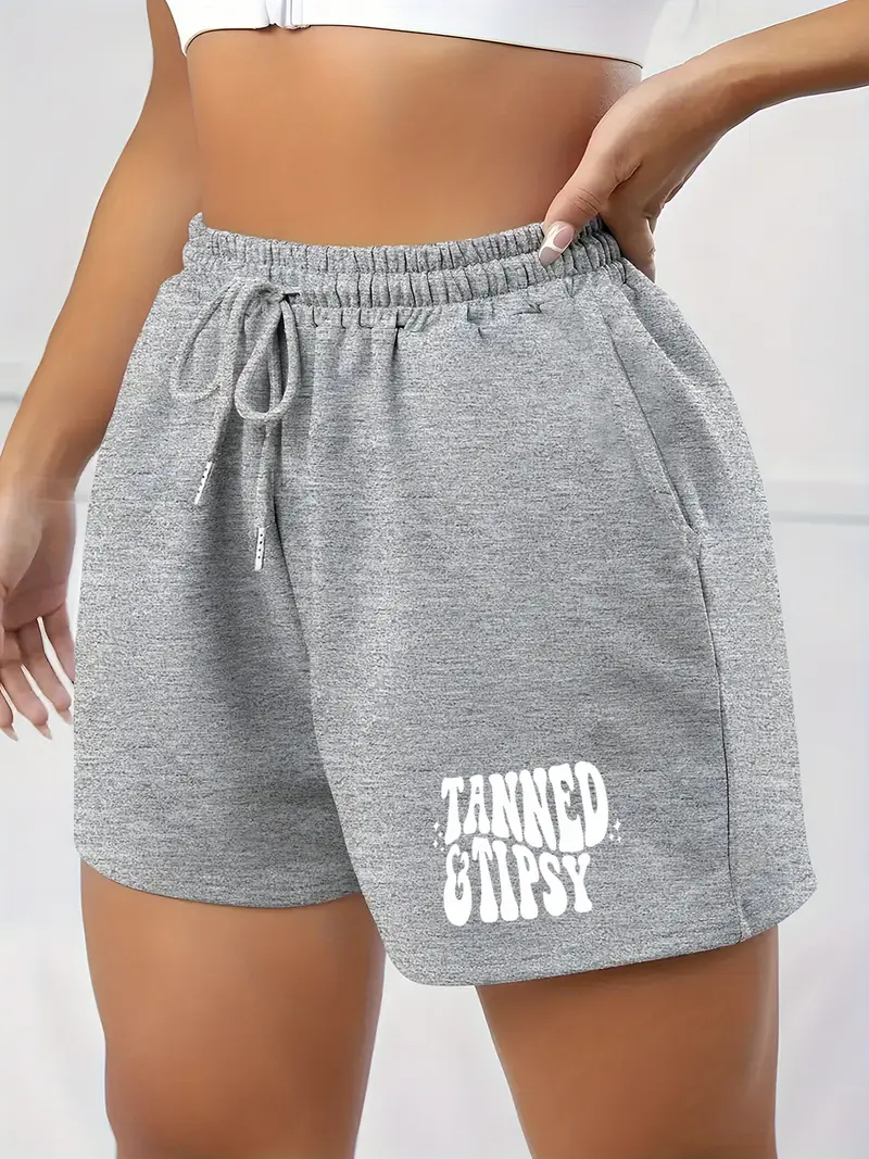Letter Print Drawstring Shorts Plus Size Casual Shorts Temu New Zealand