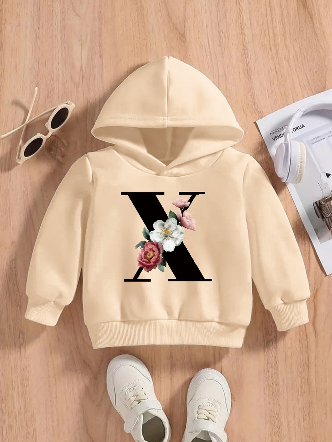 Floral Letter Graphic Print Casual Hoodie Boys Long Sleeve - Temu South Africa