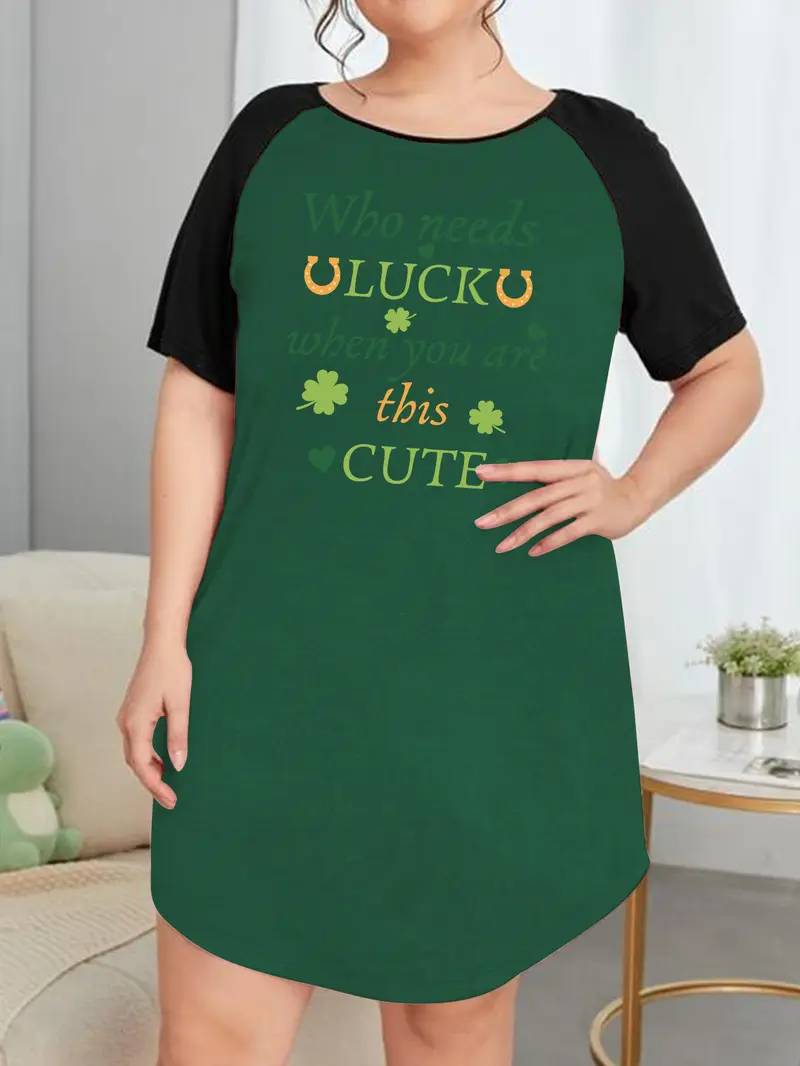 Womens St Patricks Day Nightdress Plus Size Clover Slogan Temu