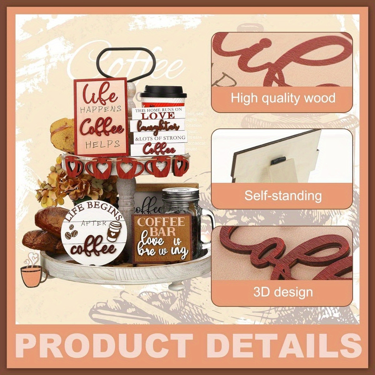 Coffee Tiered Tray Decor Rustic Wooden Coffee Bar Signs Wood - Temu