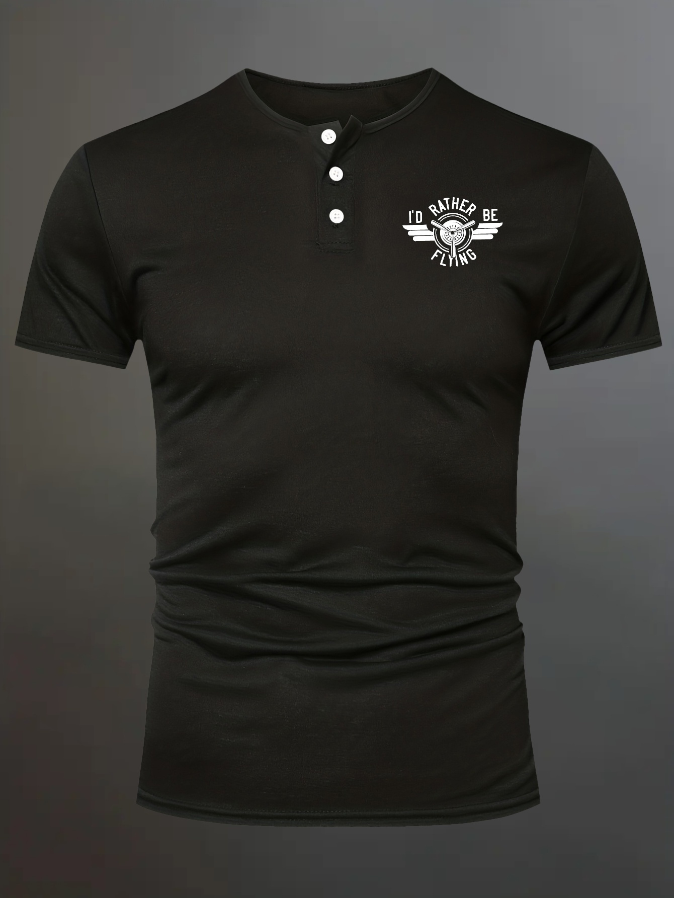 Plus Size 'd Rather Flying Print Men's Short Sleeve Henley - Temu New Zealand