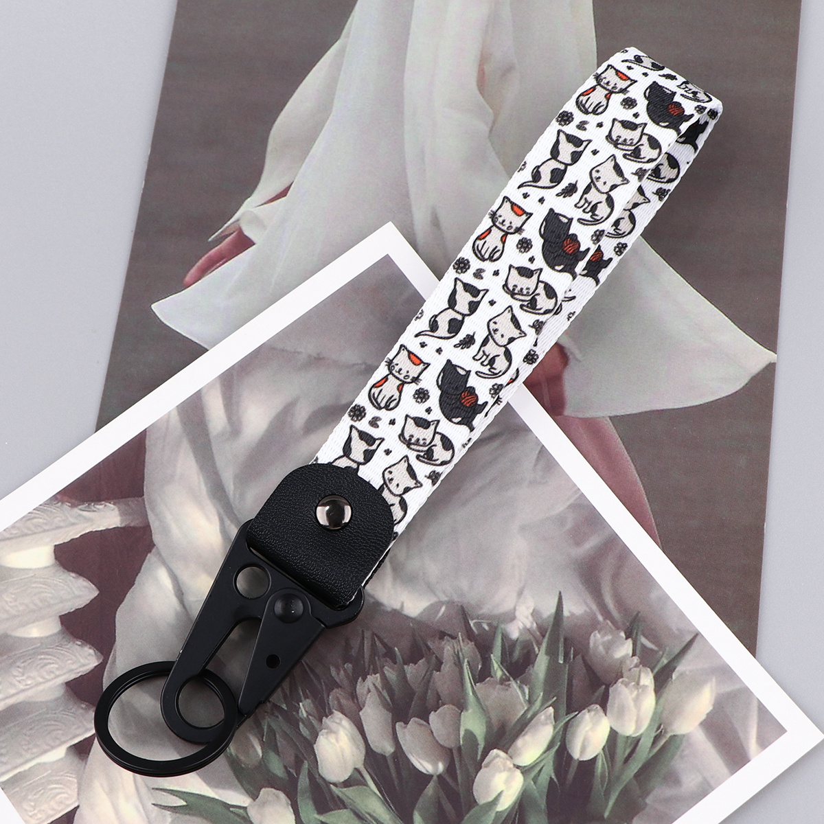 cute cartoon cat keychain men lanyard tags key strap - Temu