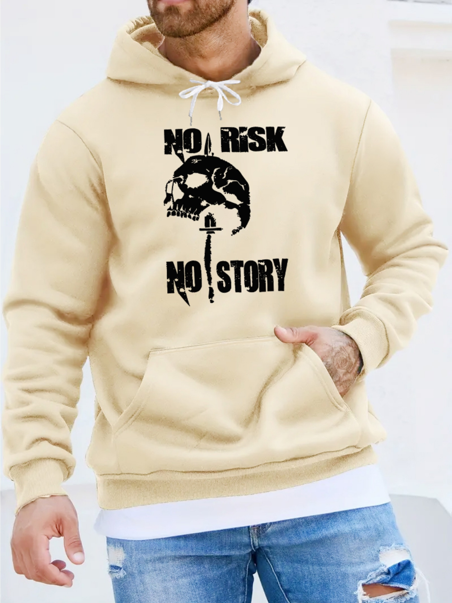 No Risk No Story Print Men's Pullover Round Neck Hoodies - Temu Australia