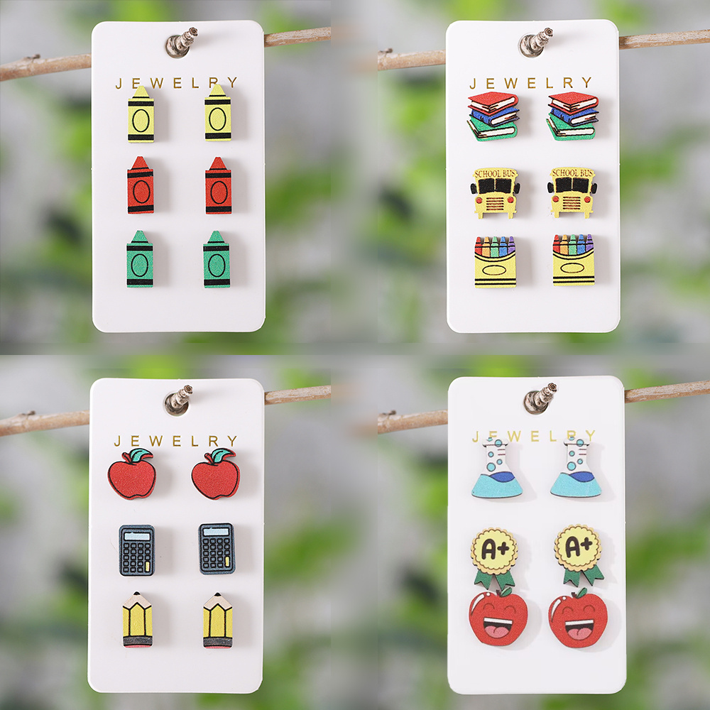 Card Graduation Stud Earrings Crayon Book School Car - Temu New Zealand