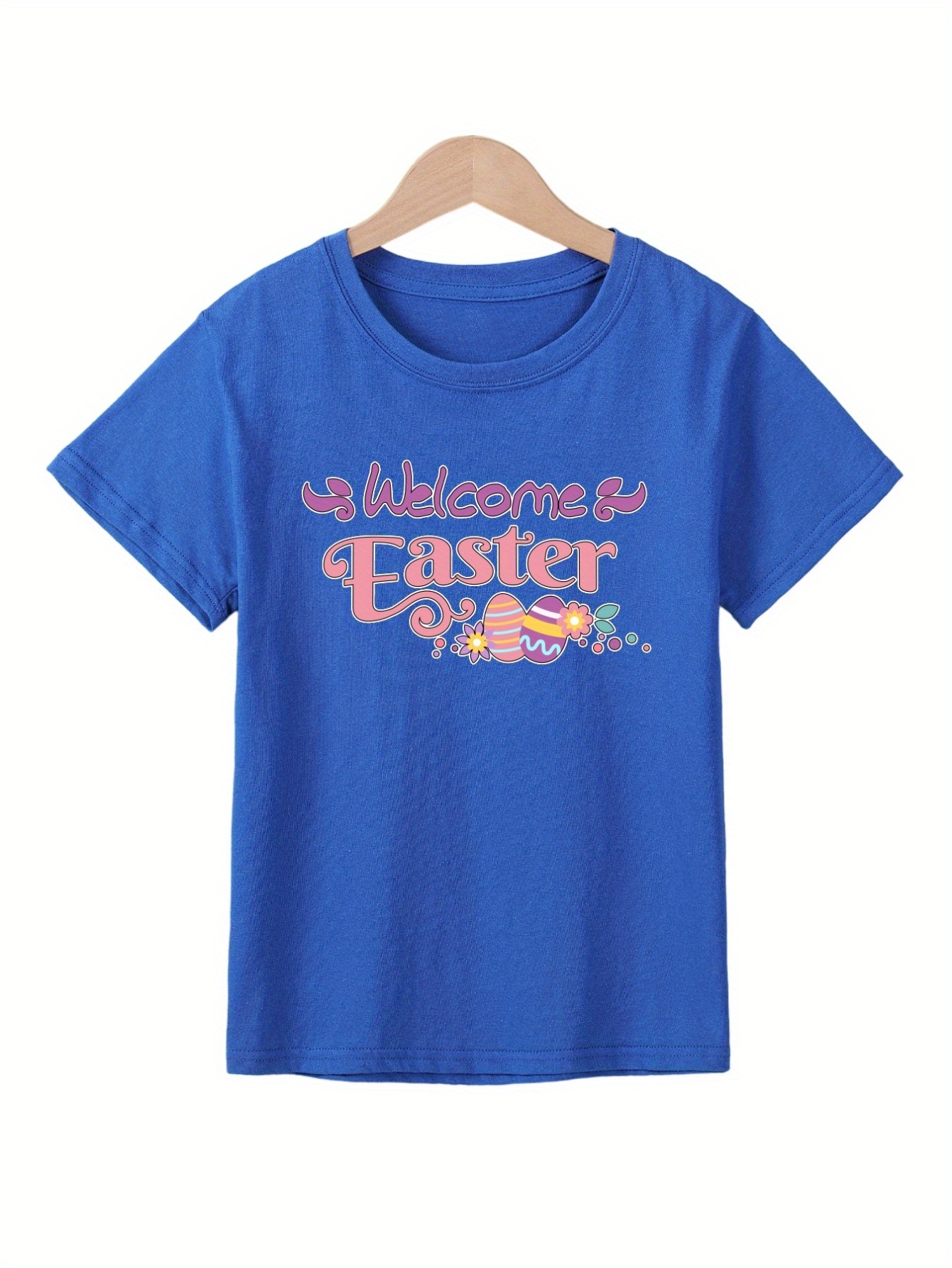 Welcome Easter Egg Print Girls Fashion Round Neck T shirts - Temu South ...