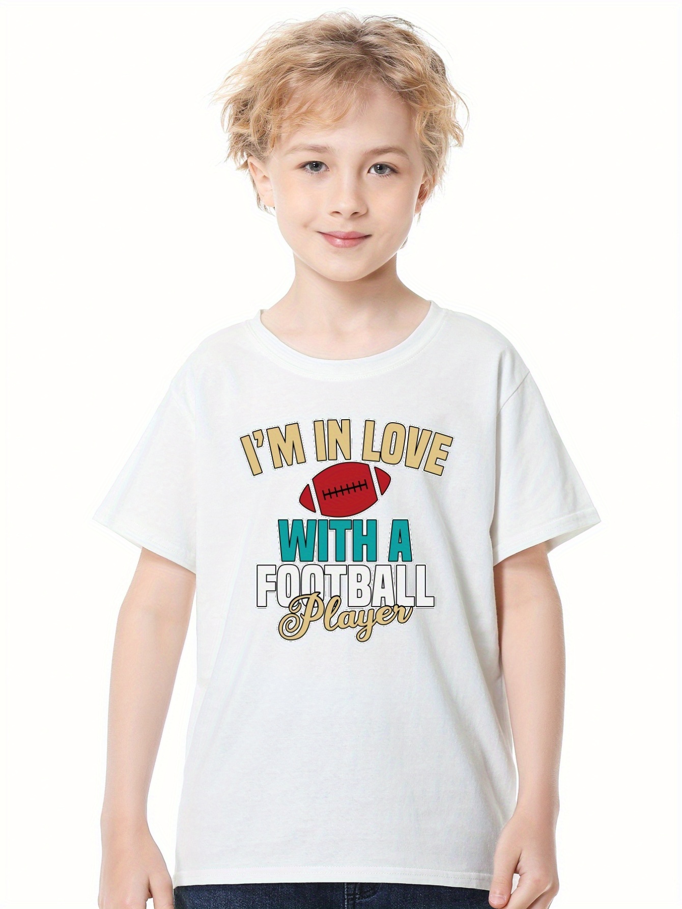 Boys Meaningful T shirt I m In Love A Football Player Letter - Temu New Zealand