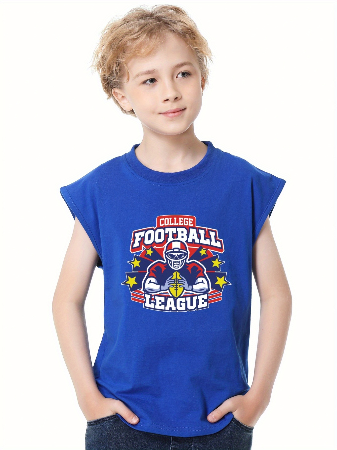 Boys Creative Tank Tops Cartoon Football Player Print Casual - Temu New Zealand