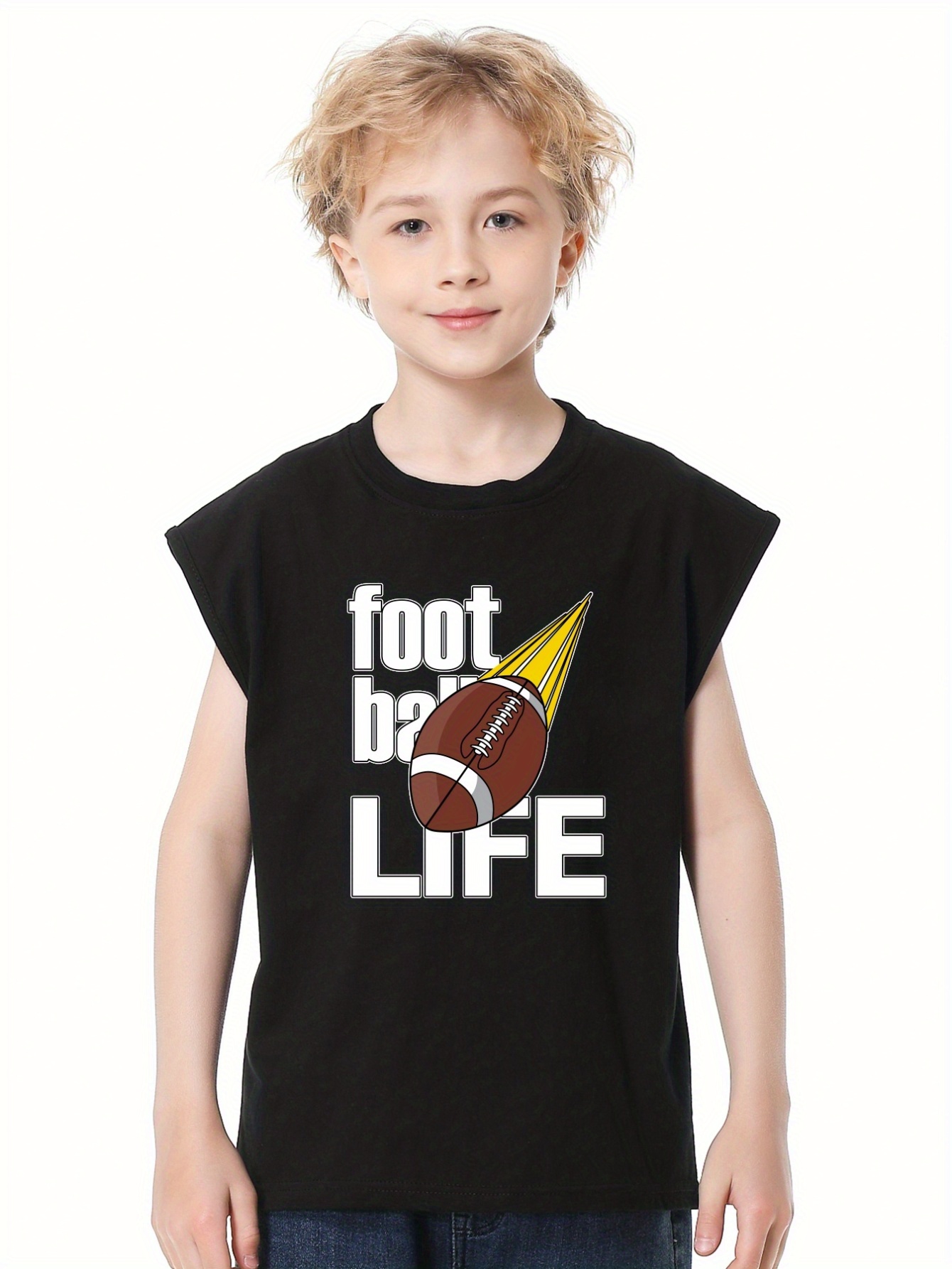 Boys Creative Tank Tops Football Life Letter Print Casual - Temu ...