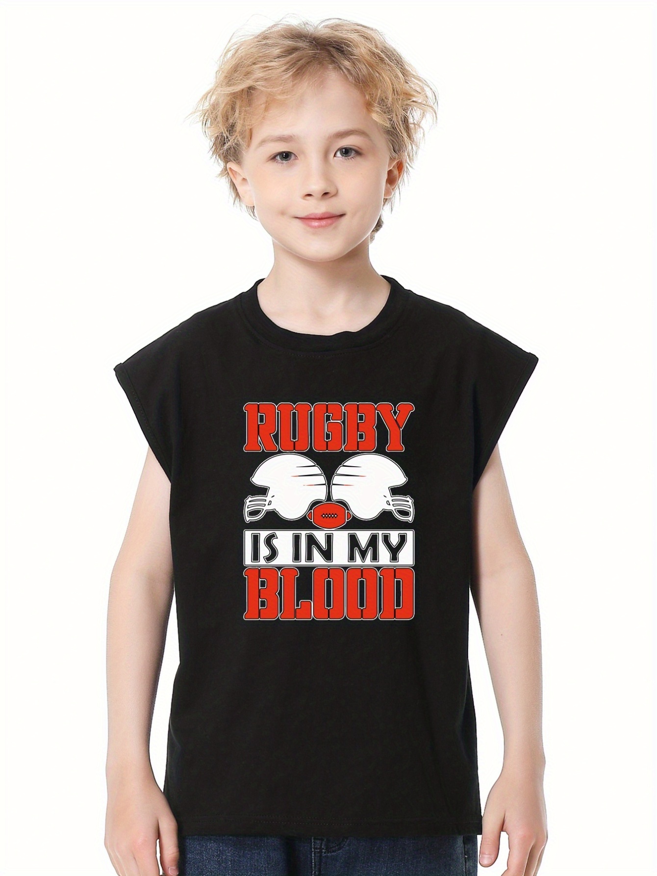 Boys Creative Tank Tops Rugby In Blood Letter Print Casual - Temu ...