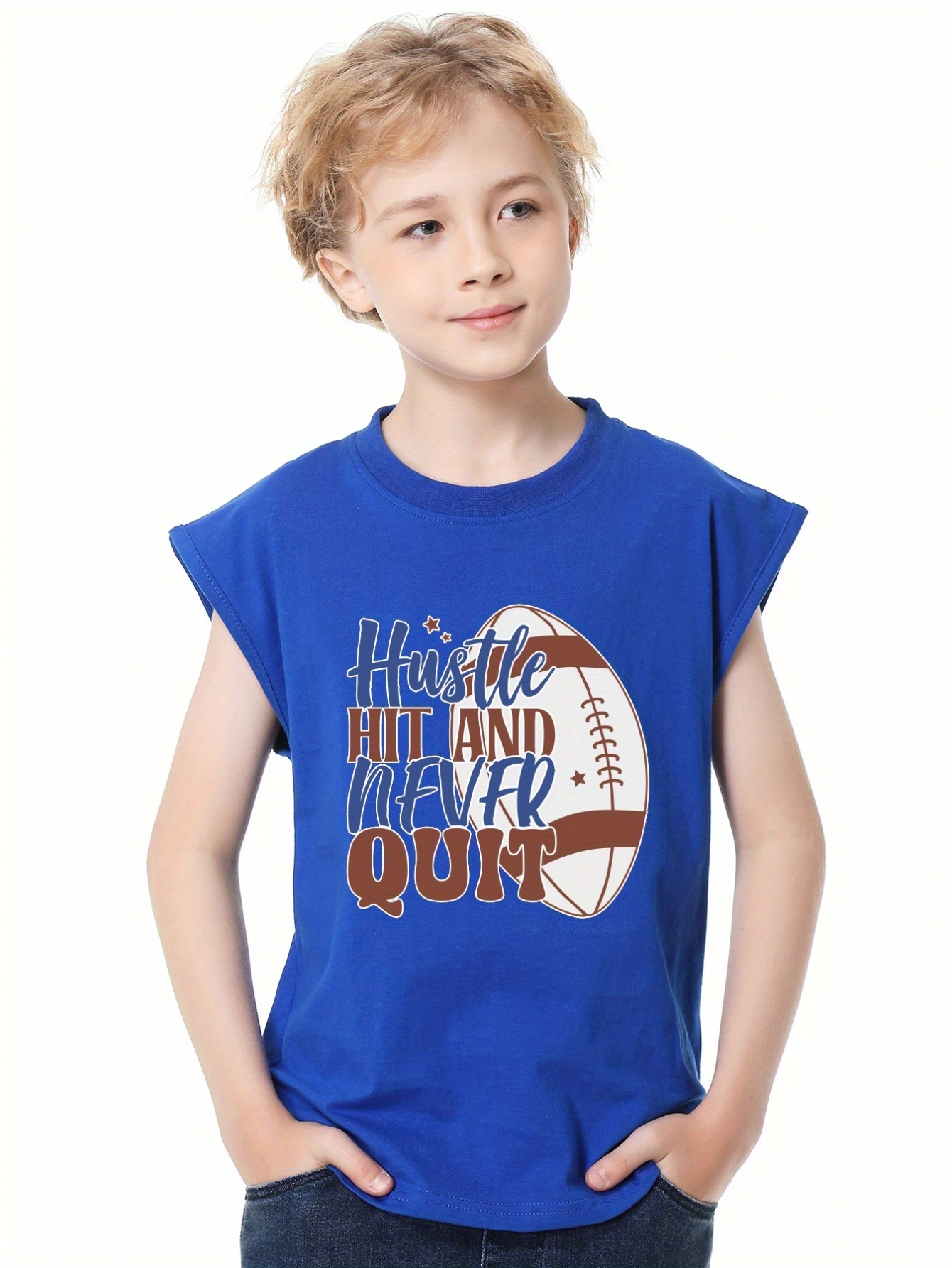 Boys Creative Tank Tops Hustle Hit Never Quit Letter Print - Temu New ...
