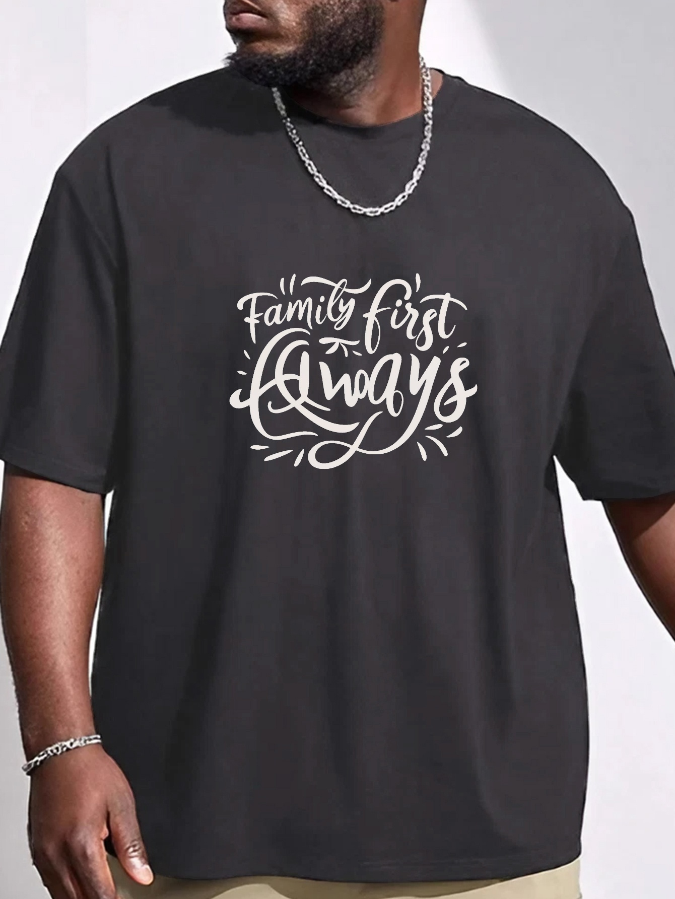 Plus Size Men's Family First Always Graphic Print T shirt - Temu Australia