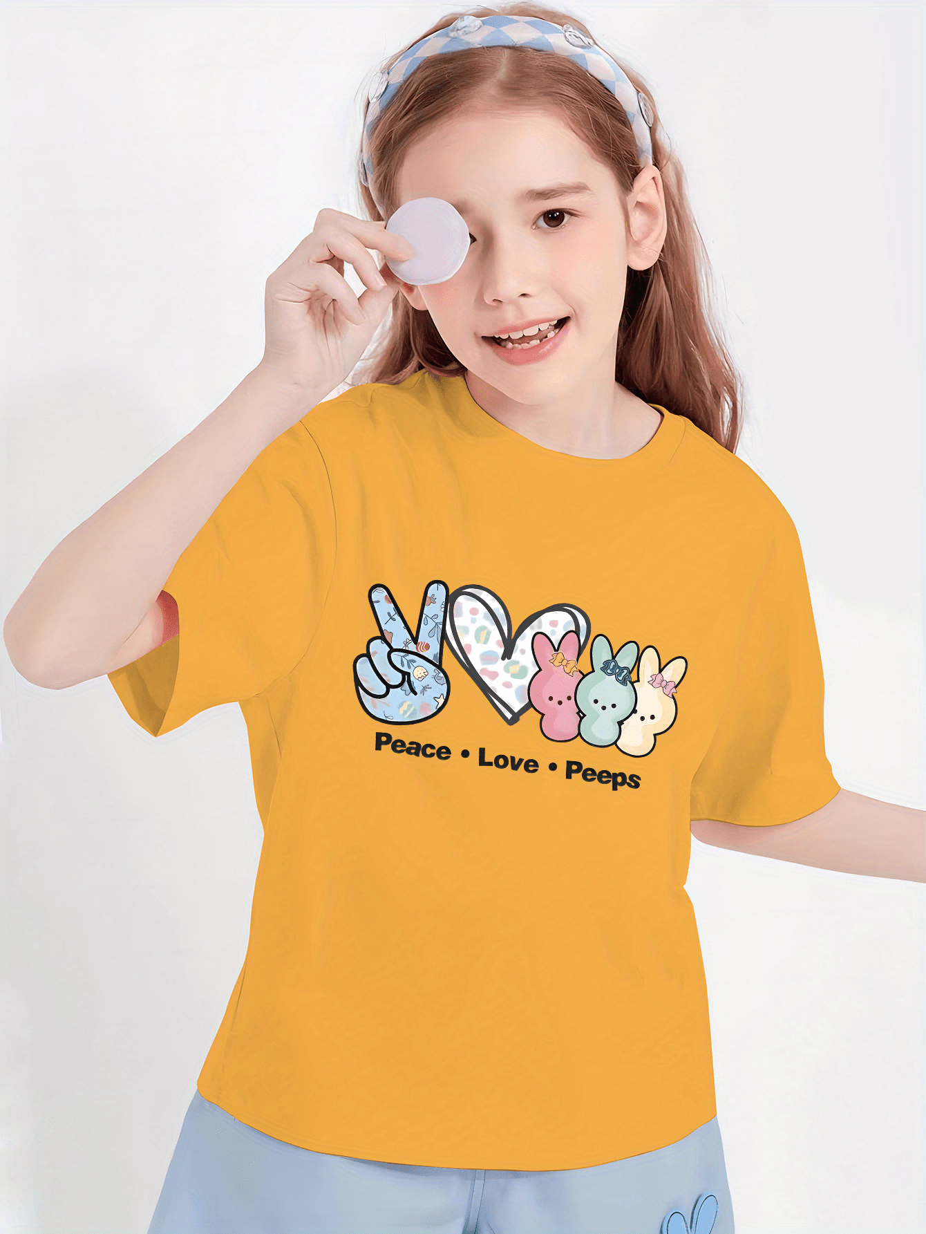 Easter Rabbit Peace Love Print Fashion Crew Neck Short - Temu Denmark