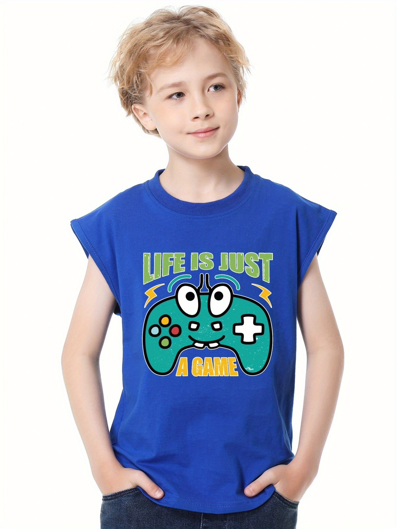 Boys Creative Tank Tops Cartoon Cute Gamepad Print Casual - Temu Australia
