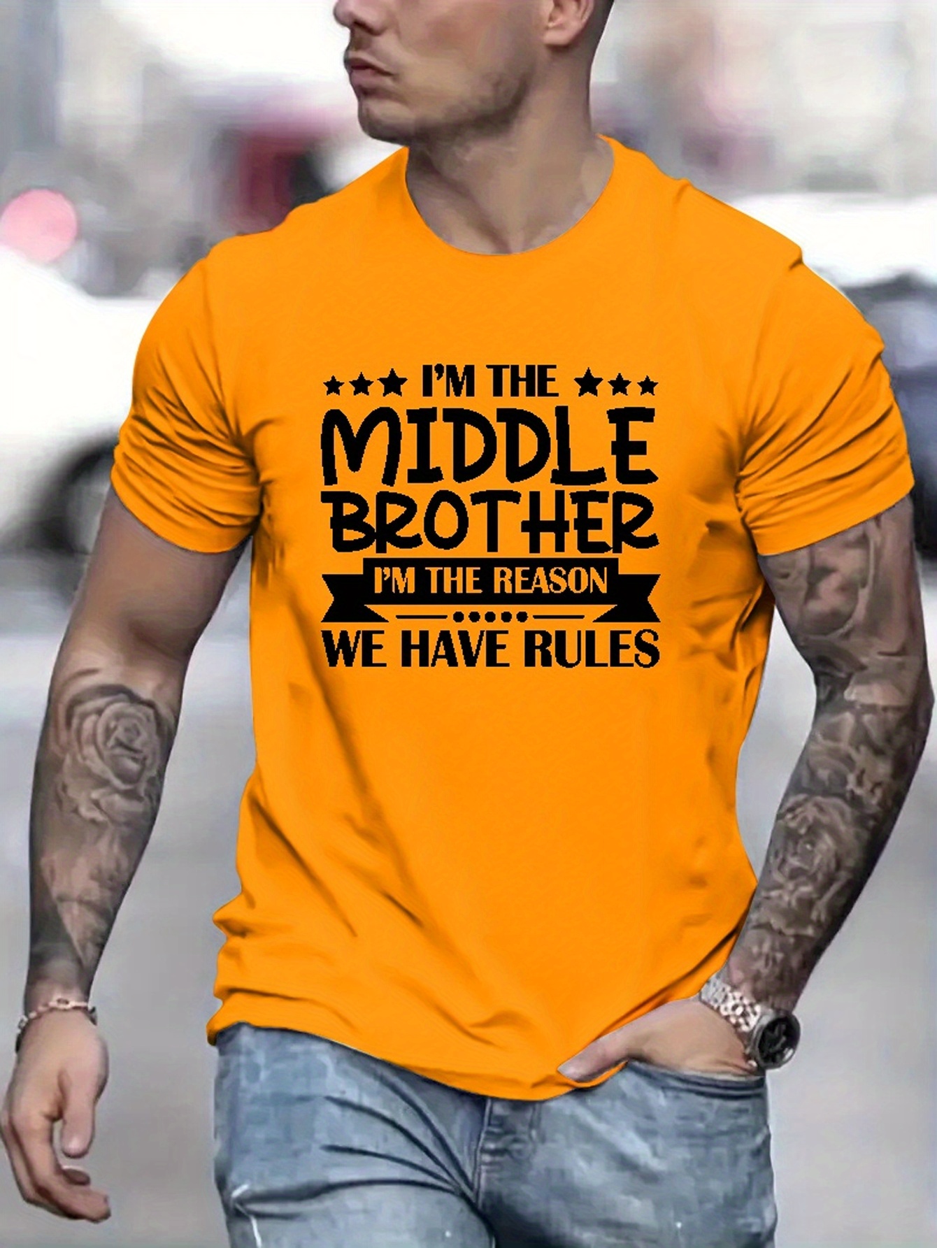 Middle Brother Print T Shirt Tees Men Casual Short Sleeve T - Temu Canada