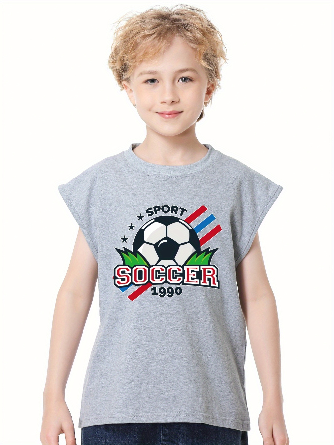 Cartoon Football Print Boy's Graphic Design Tank Top Casual - Temu Australia