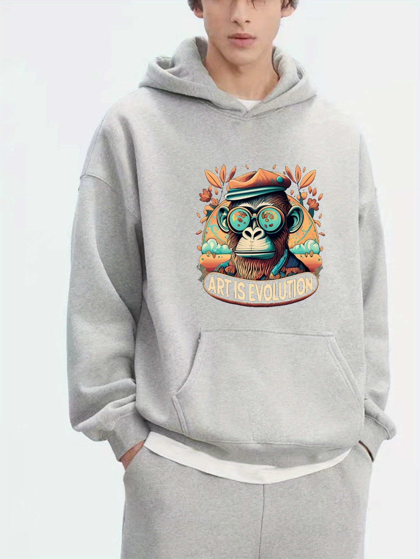 Art Evolution Anime Monkey Leaves Graphic Print Hoodie - Temu Canada