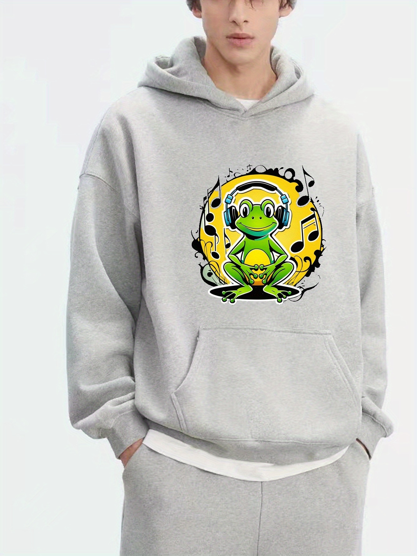 Anime Frog Headphone Musical Notes Graphic Print Sweatshirt - Temu Canada