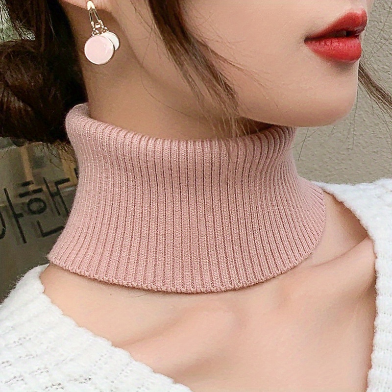 Solid Color Turtleneck Knitted Neck Gaiter Soft Warm Elastic - Temu ...