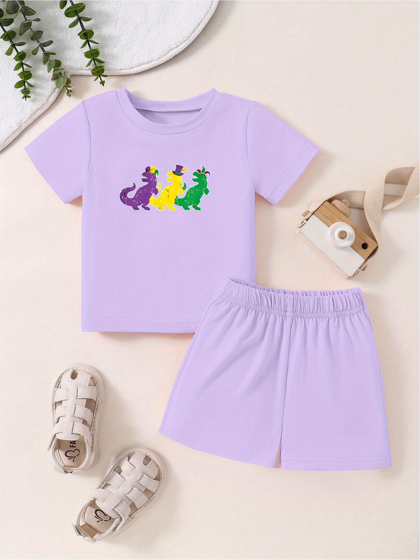 Baby Girl's Cotton Active Set Mardi Gras Dinosaurs Pattern - Temu Ireland