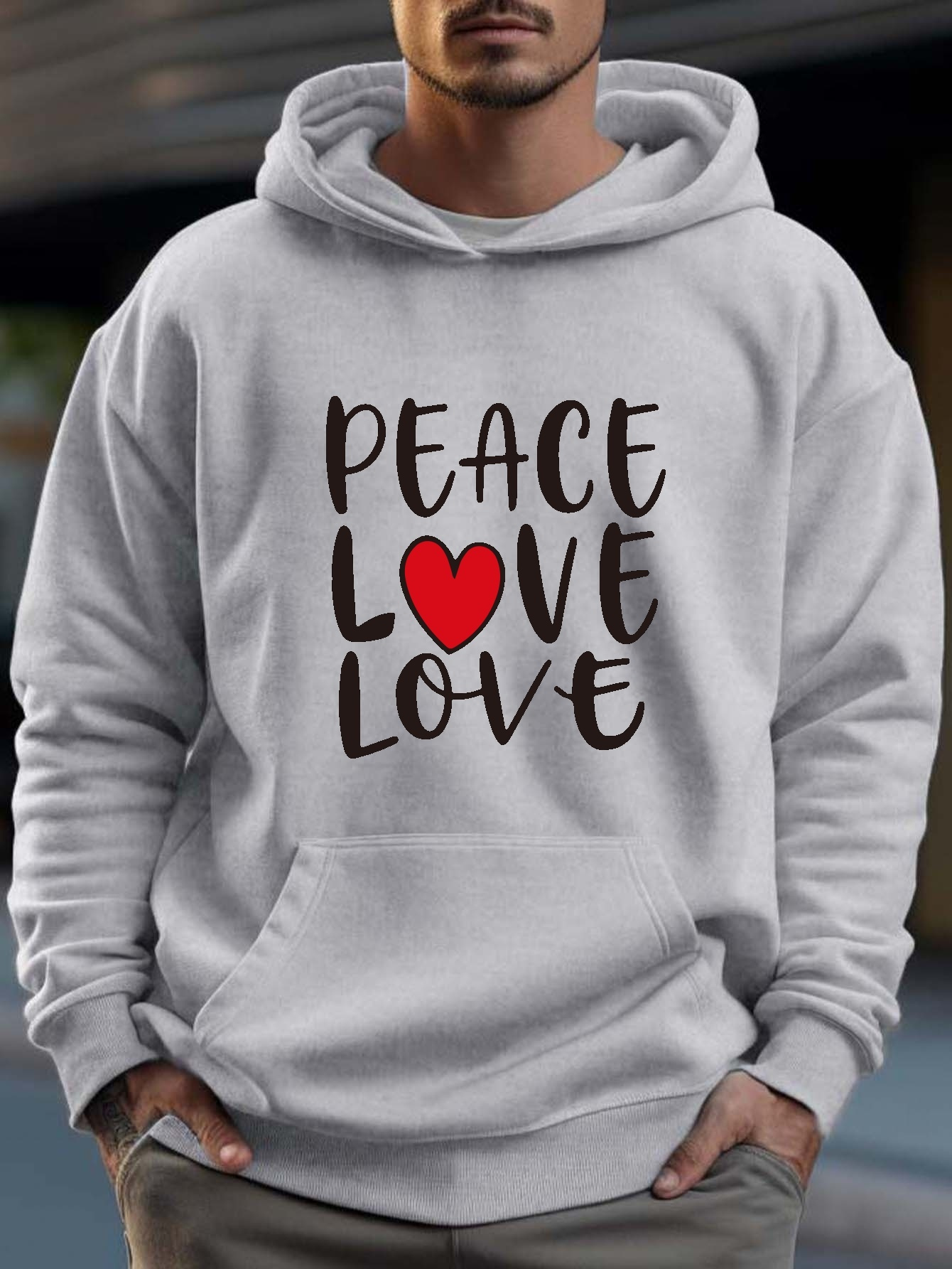 Peace Love Print Hoodie Cool Hoodies Men Men's Casual - Temu Australia