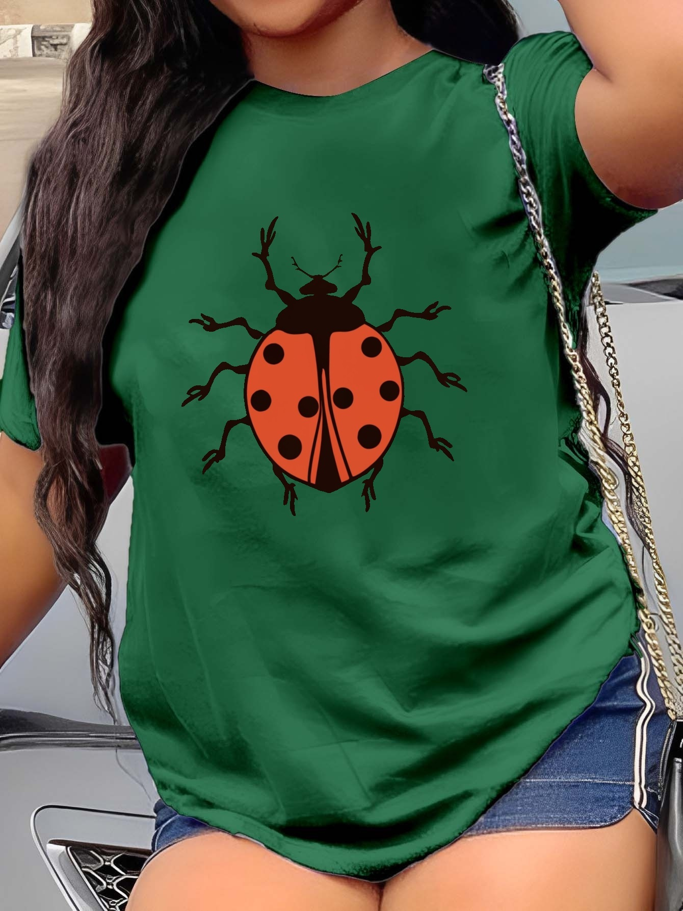ladybug in vintage forest print t shirt short sleeve crew - Temu ...